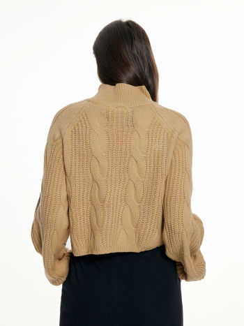 Cable Knit High Neck Cardigan For School Daily Casual Coffee Shop