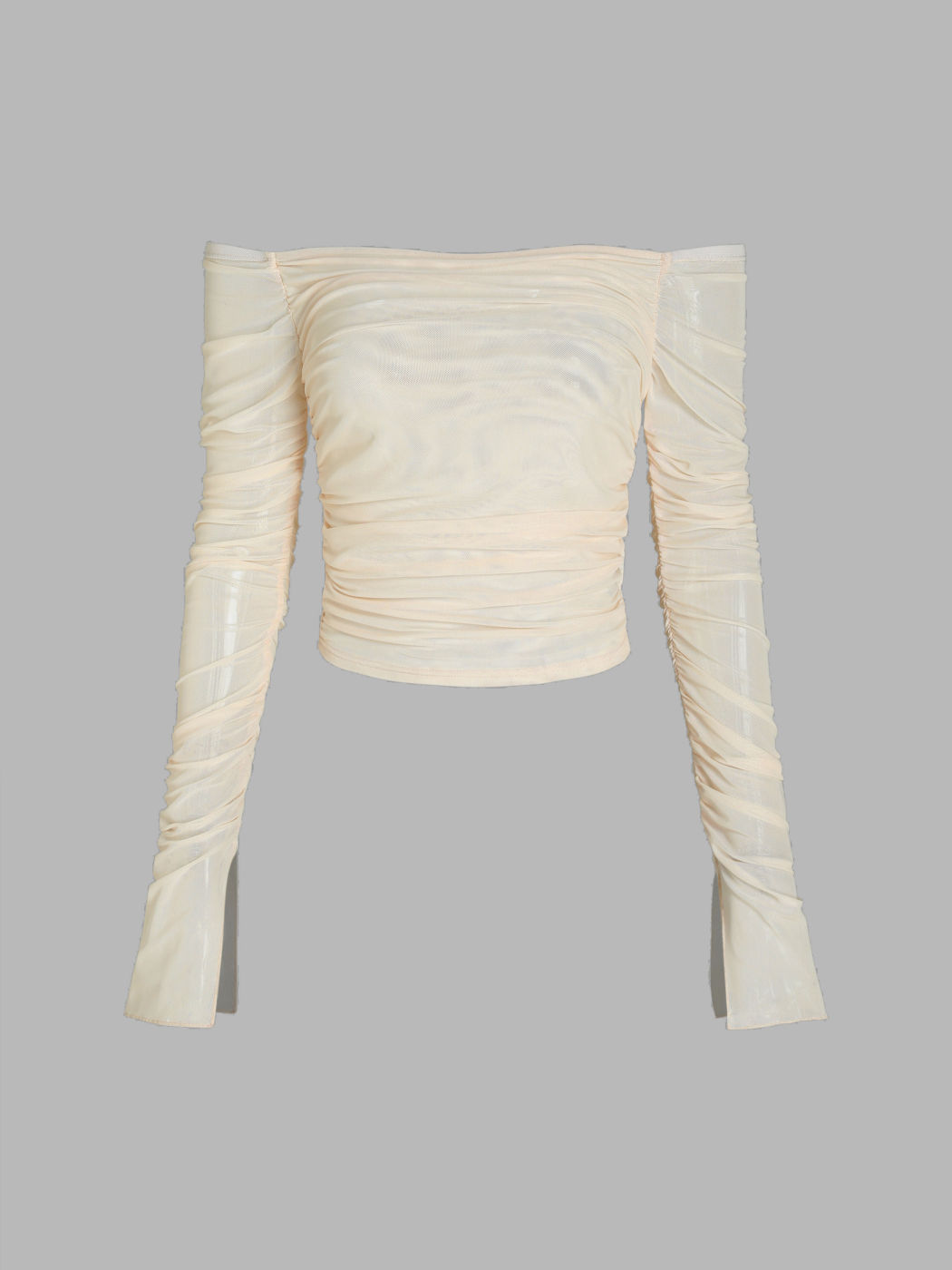 Mesh Mesh Off-shoulder Long Sleeve Tee For Coffee Shop