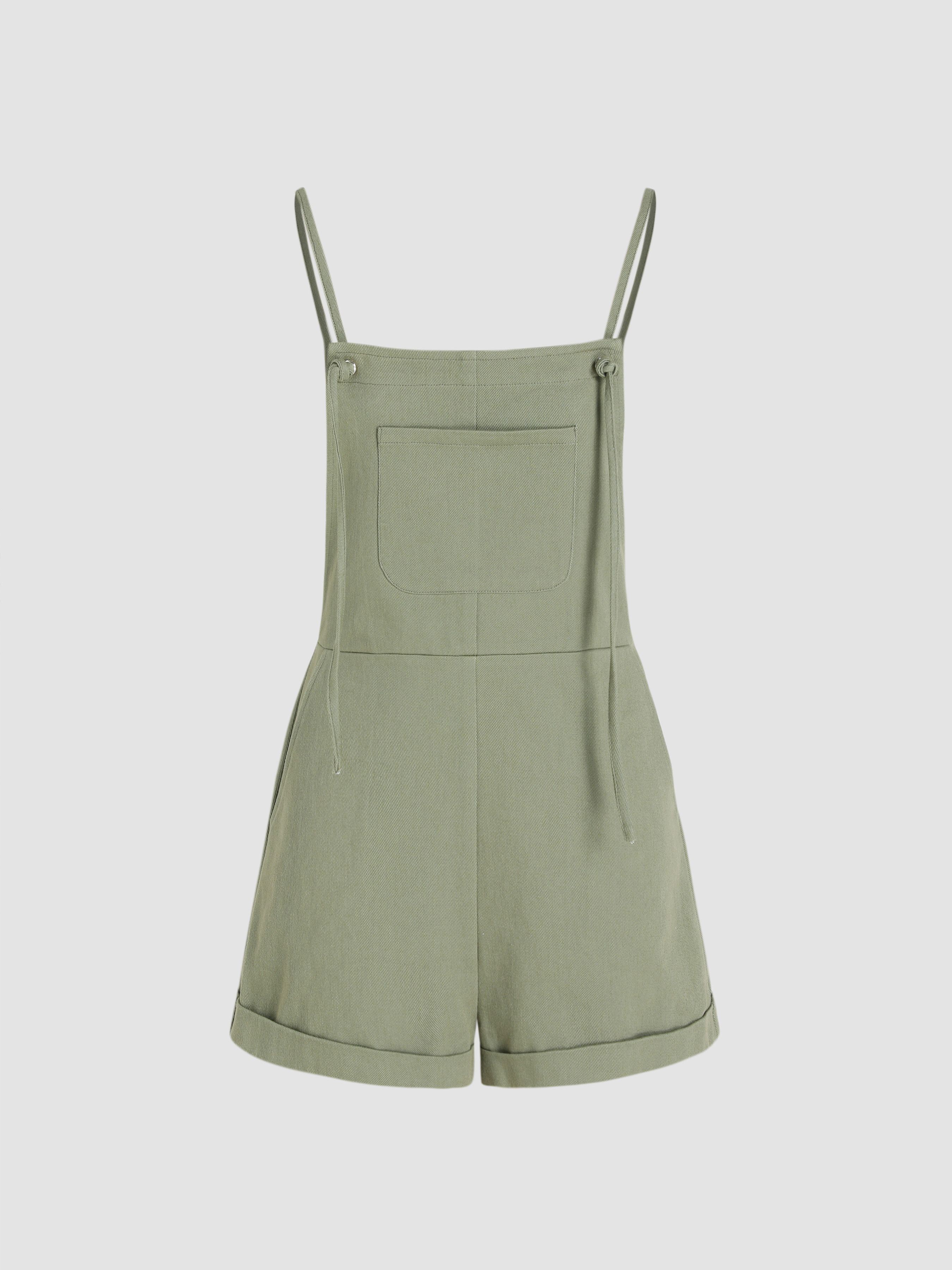 Solid Square Neck Pocket Romper - Cider