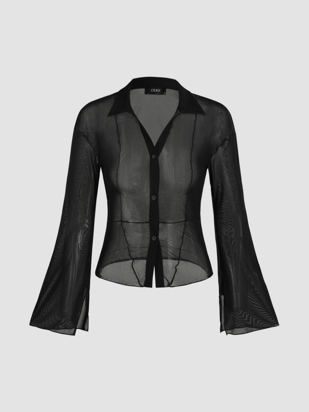 Sheer Mesh Button Up Long Sleeve Crop Shirt For Music Festival/Live ...