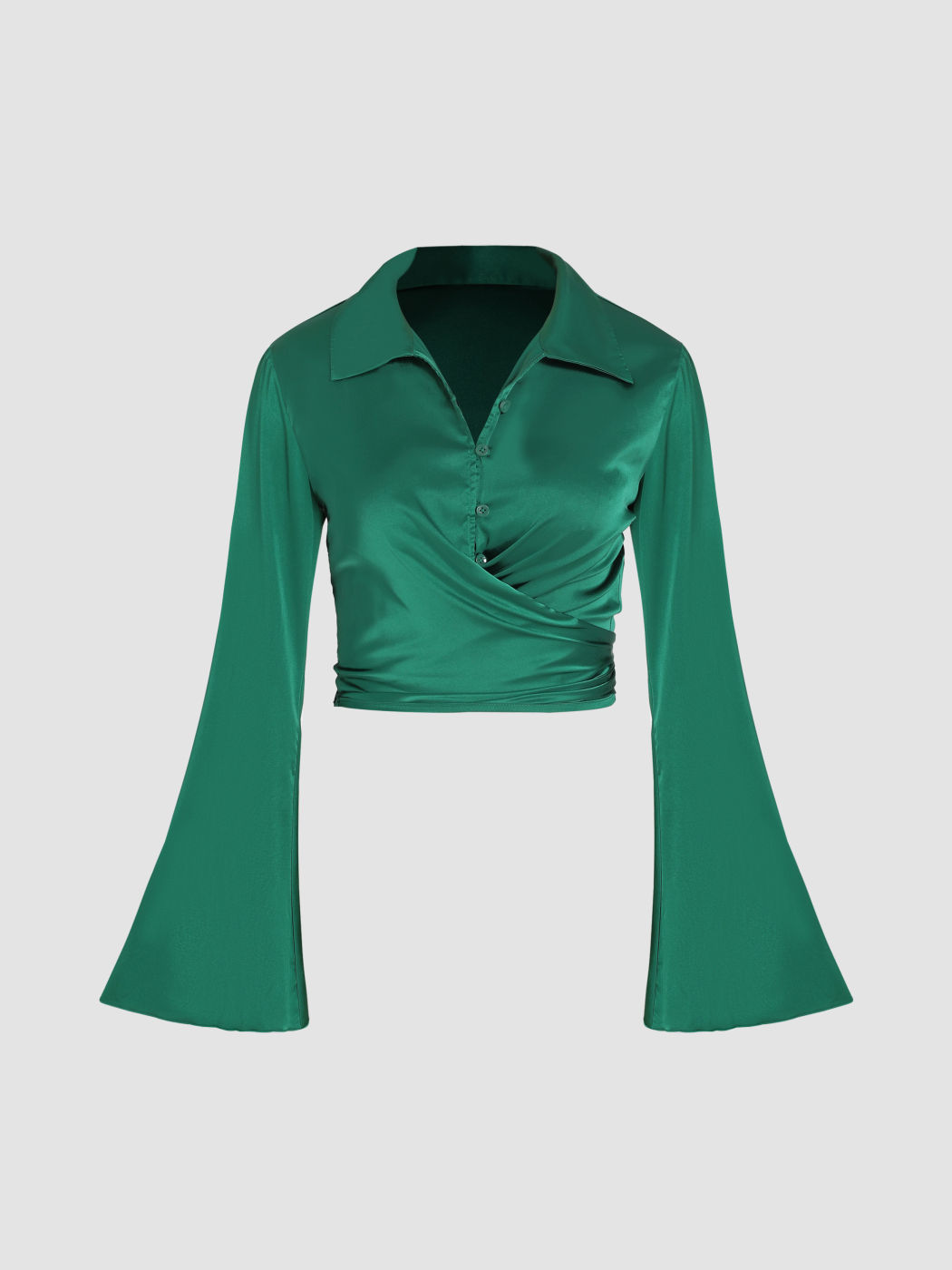 Satin Solid Collar Cross Blouse - Cider