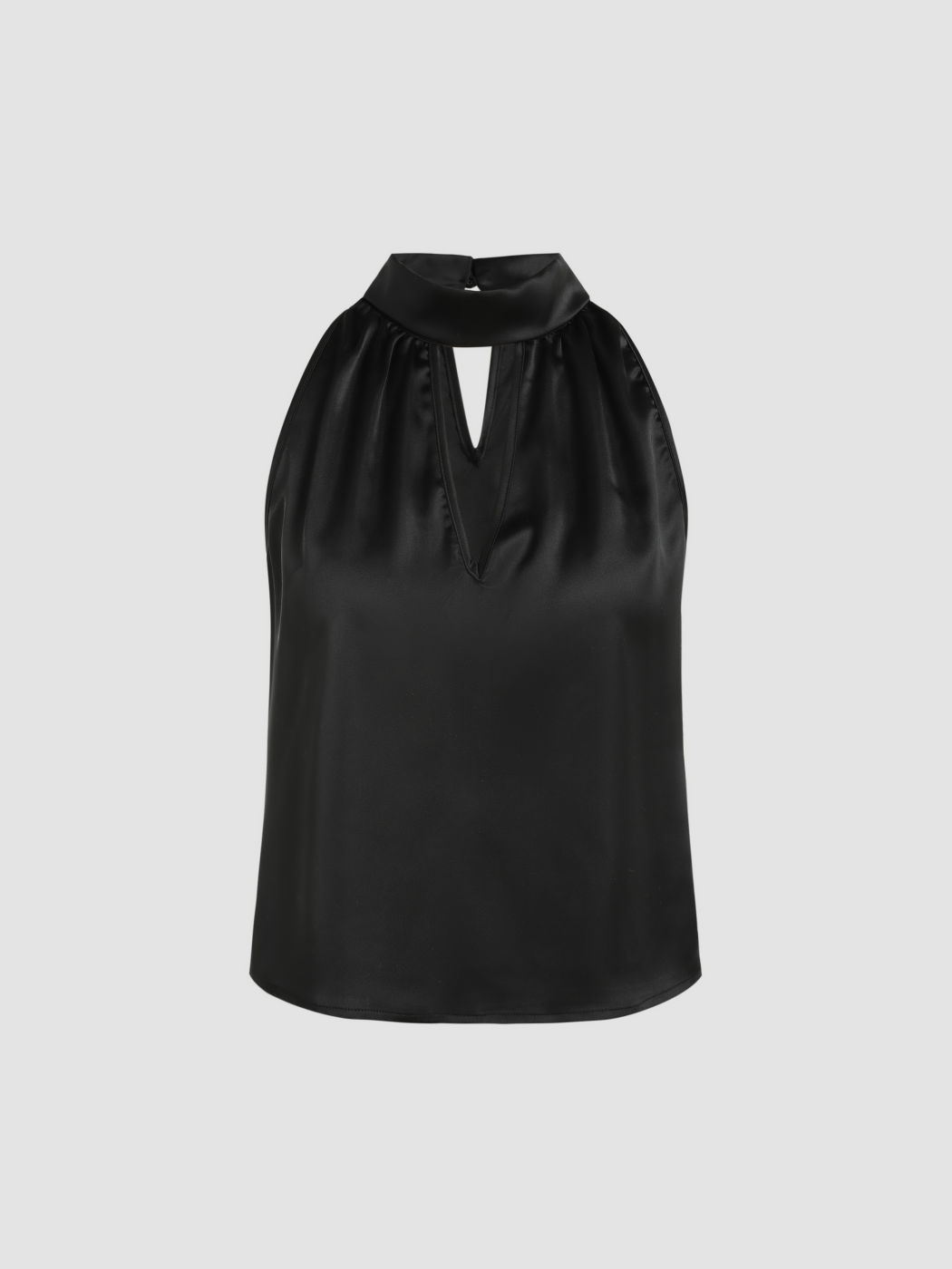 Satin Solid High Neck Cut Out Tank Top For Date