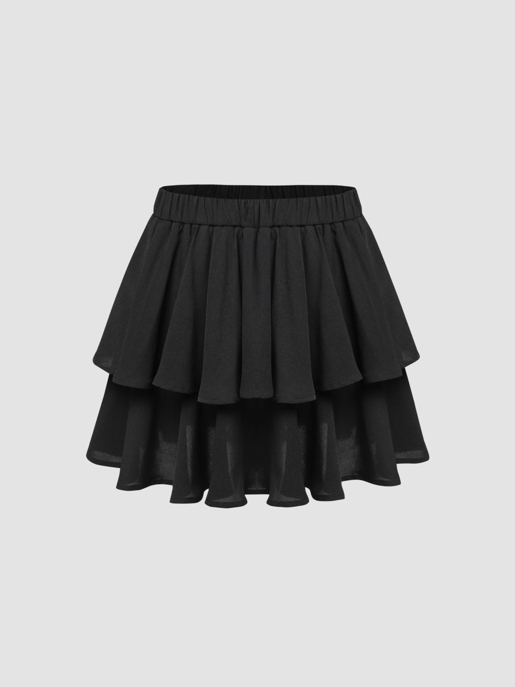 Knit Fabric Solid Ruffle Tiered Mini Skort For Daily Casual