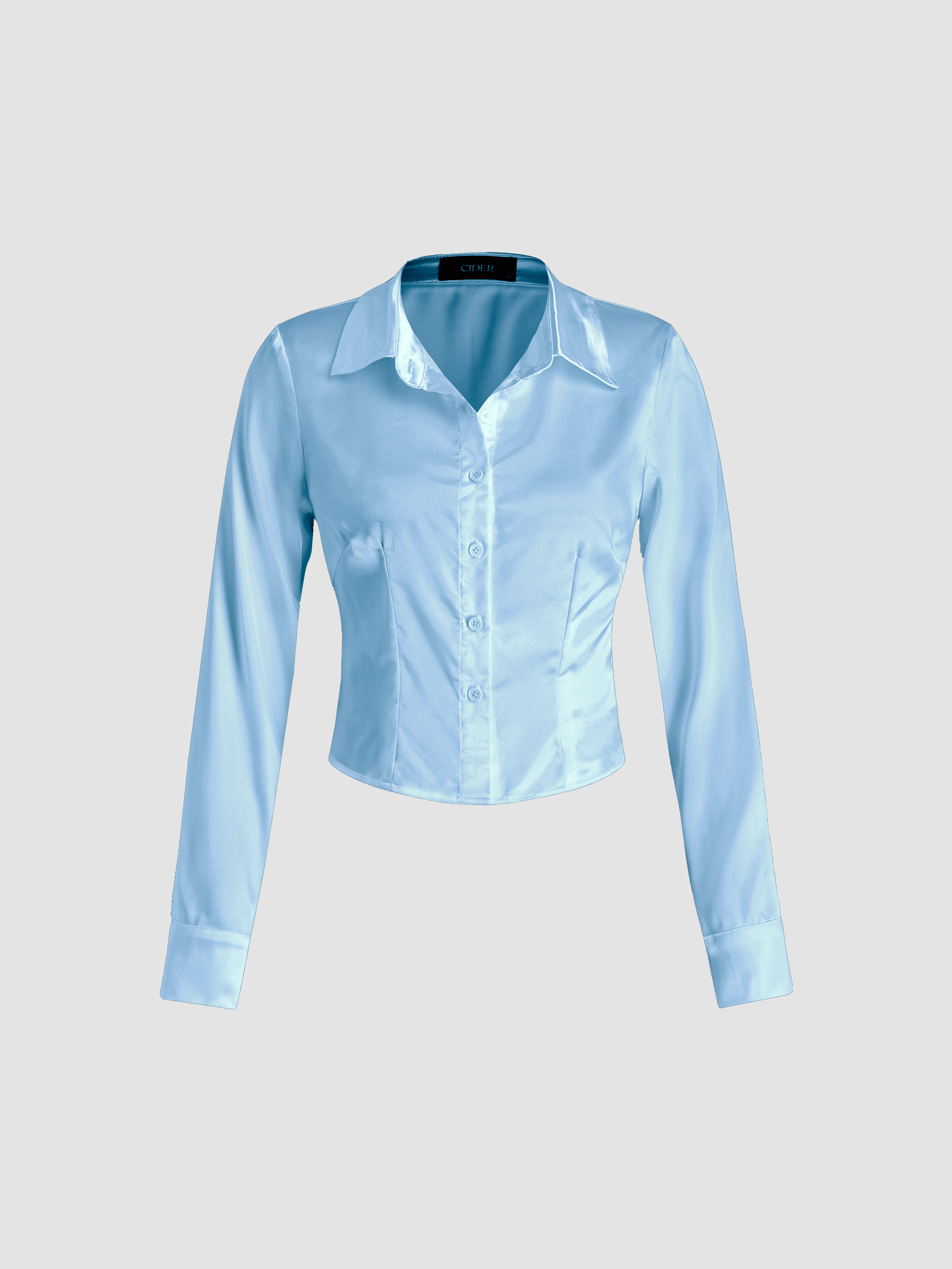 Satin Satin Collar Button Up Blouse For Work