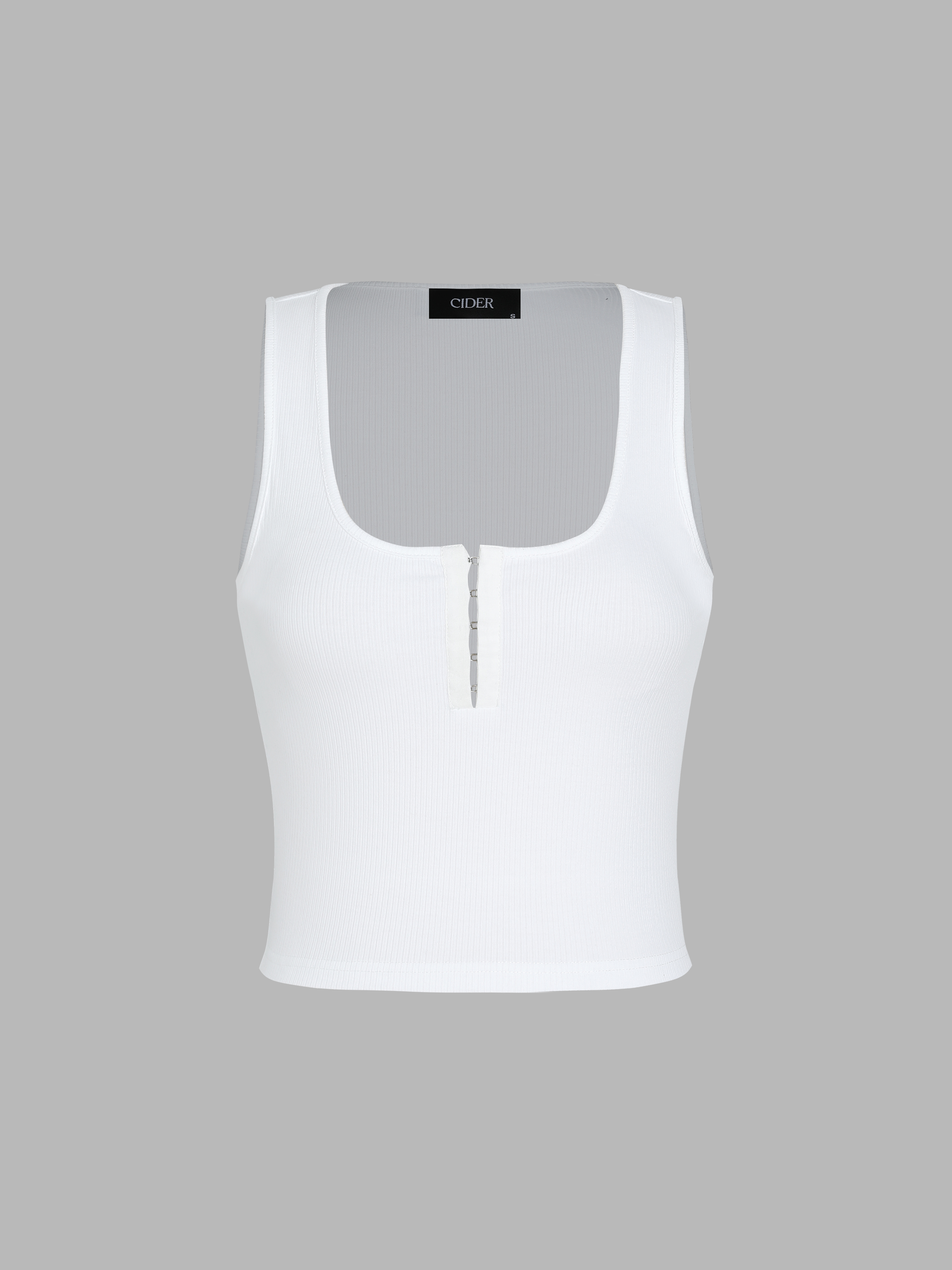 Solid Square Neck Buckle Cami Crop Top For Daily Casual