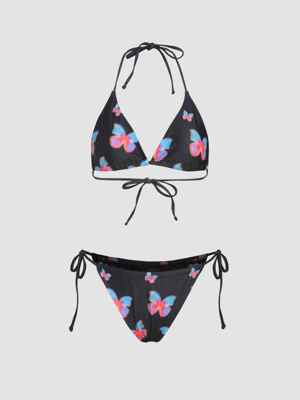Butterfly Print Halter Triangle Bikini Swimsuit For Vacation Swimming Pool Beach