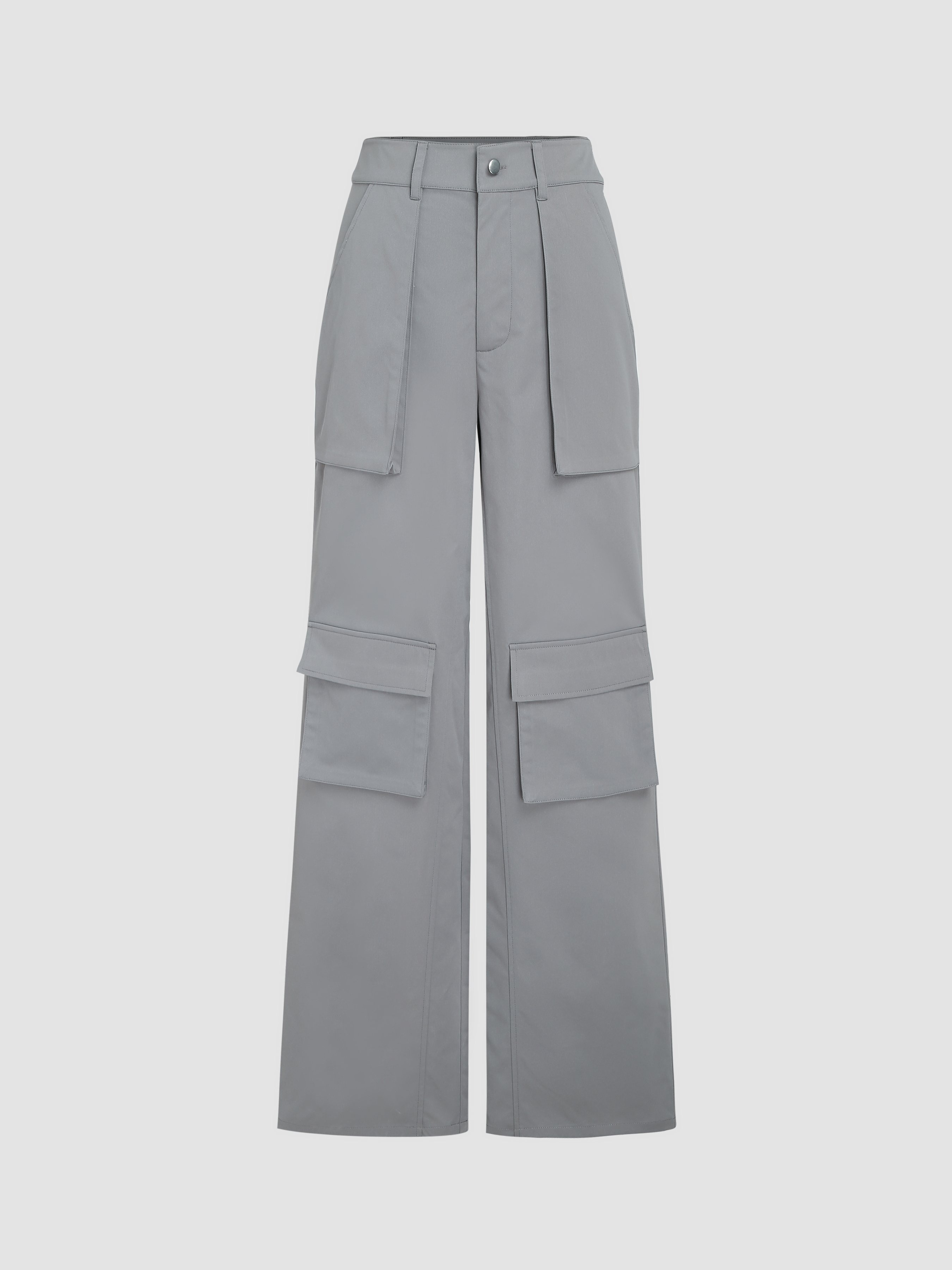 Solid High Waist Pocket Wide Leg Cargo Pants - Cider