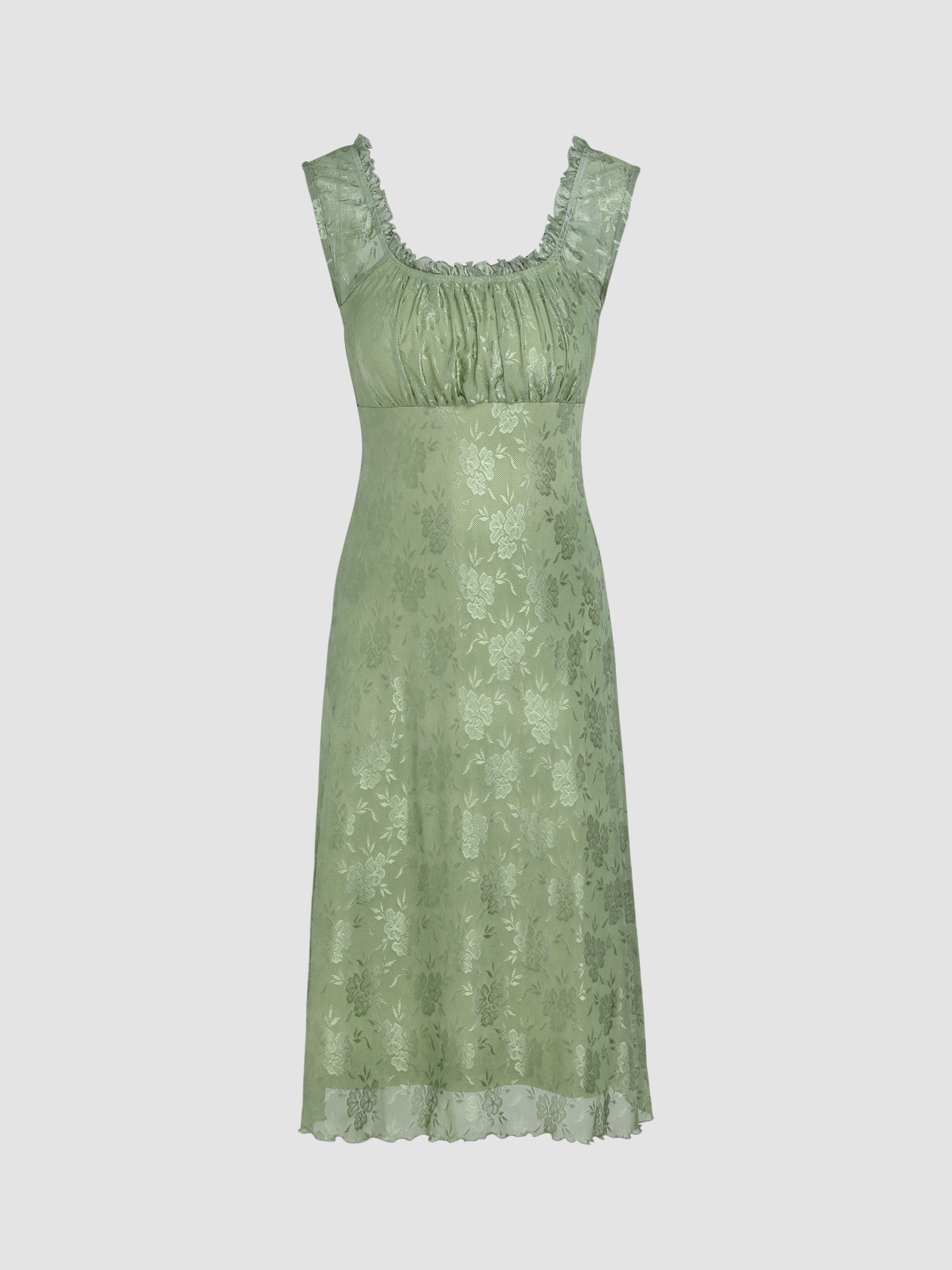 Mesh Floral Square Neck Midi Dress For Vacation Holiday