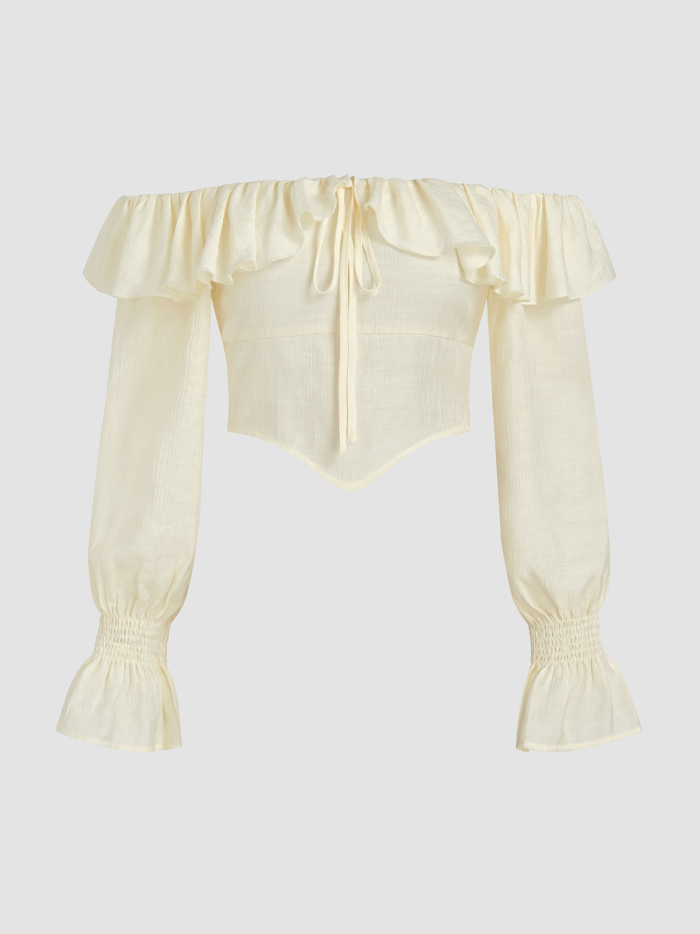 Solid Ruffle Hem Knotted Off-shoulder Blouse - Cider