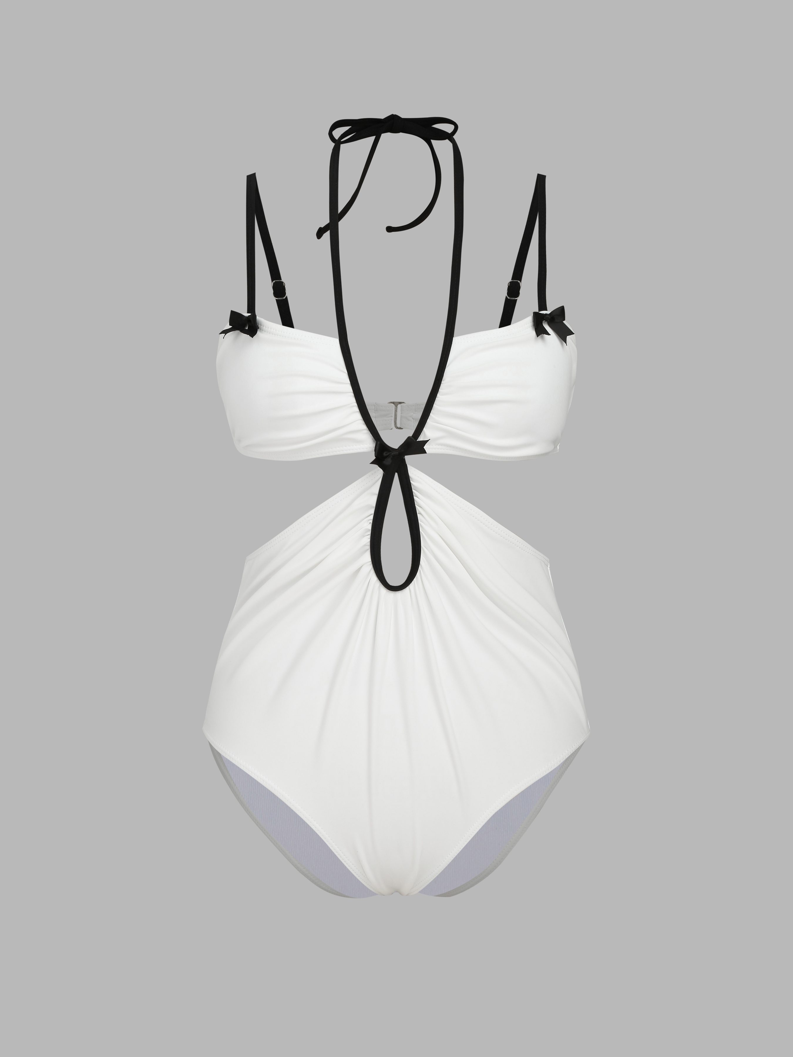 Knit Fabric Contrasting Binding Halter One Piece Swimsuit For Beach