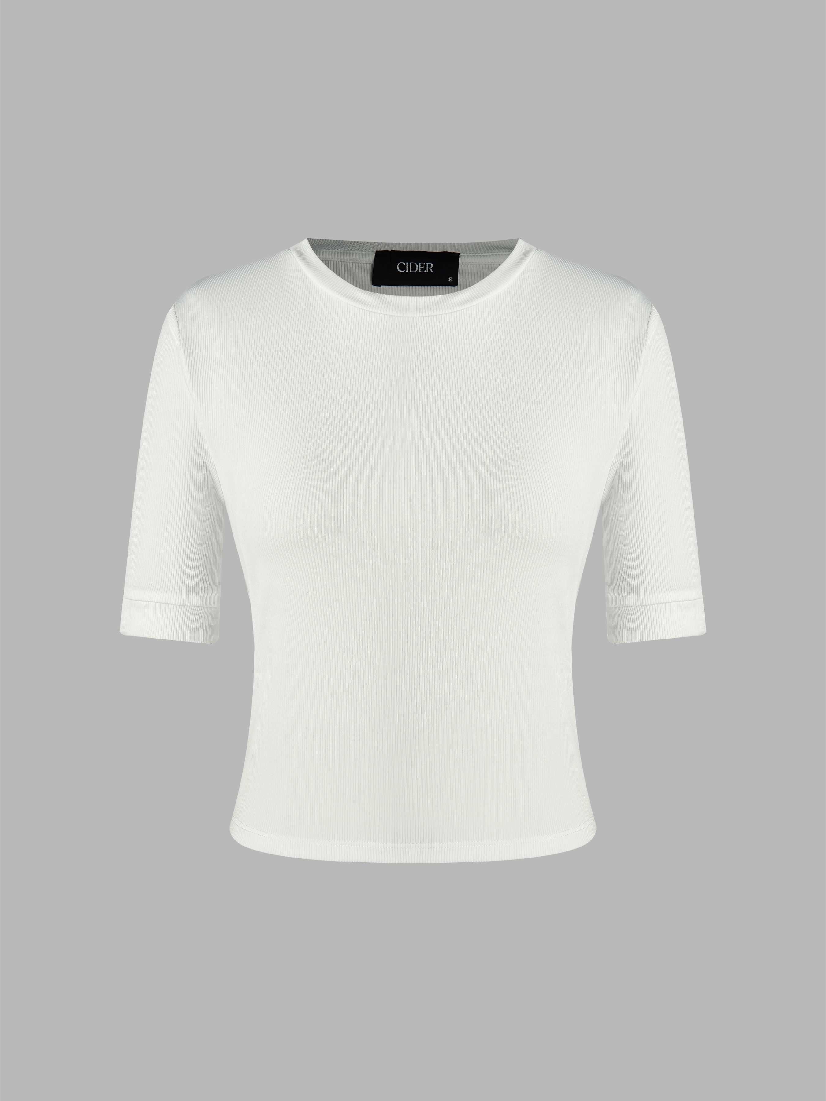 Knit Fabric Solid Knitted Short Sleeve Tee For Daily Casual School