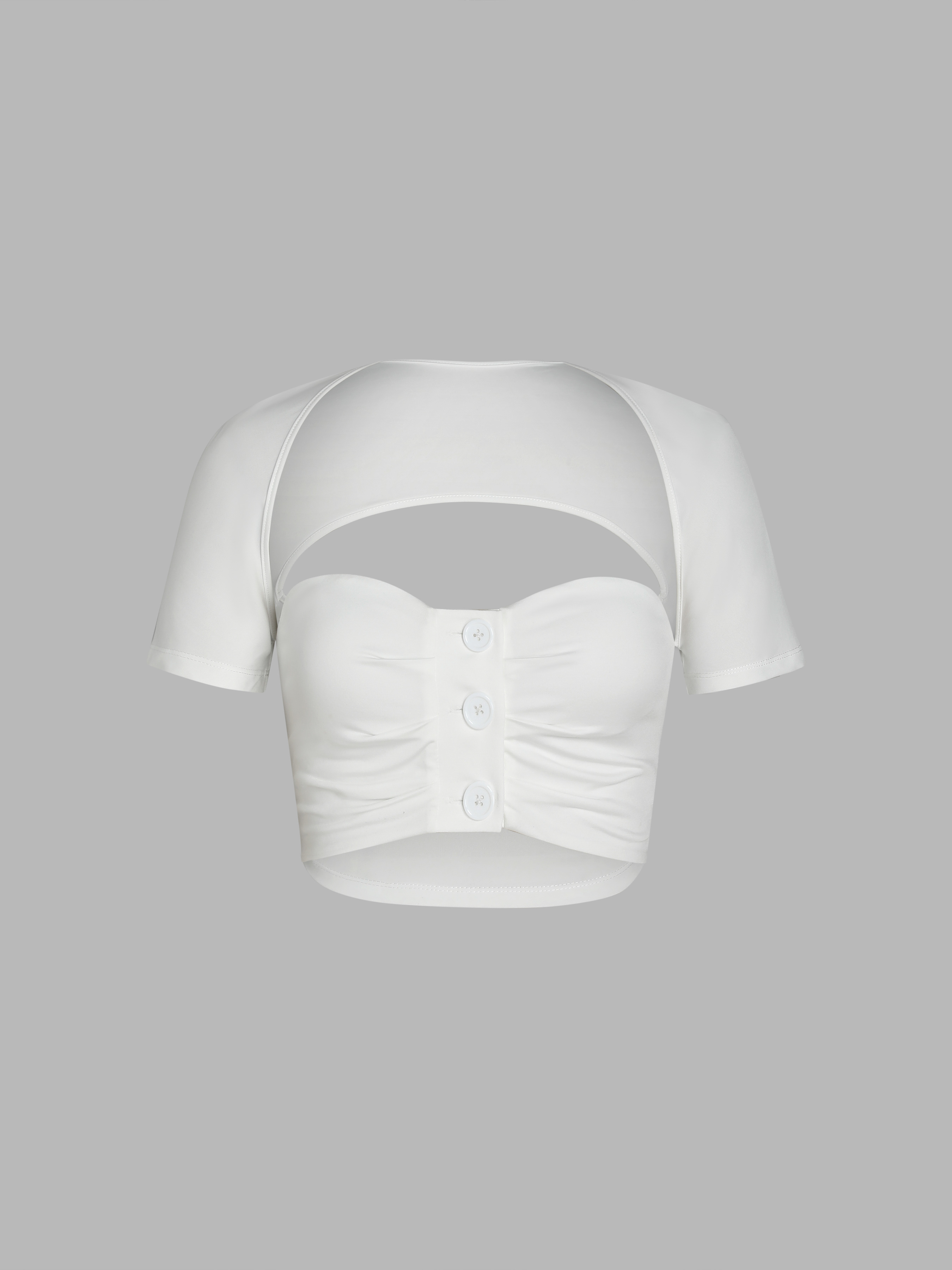 Solid Button Up Backless Crop Top For Date Picnic Vacation