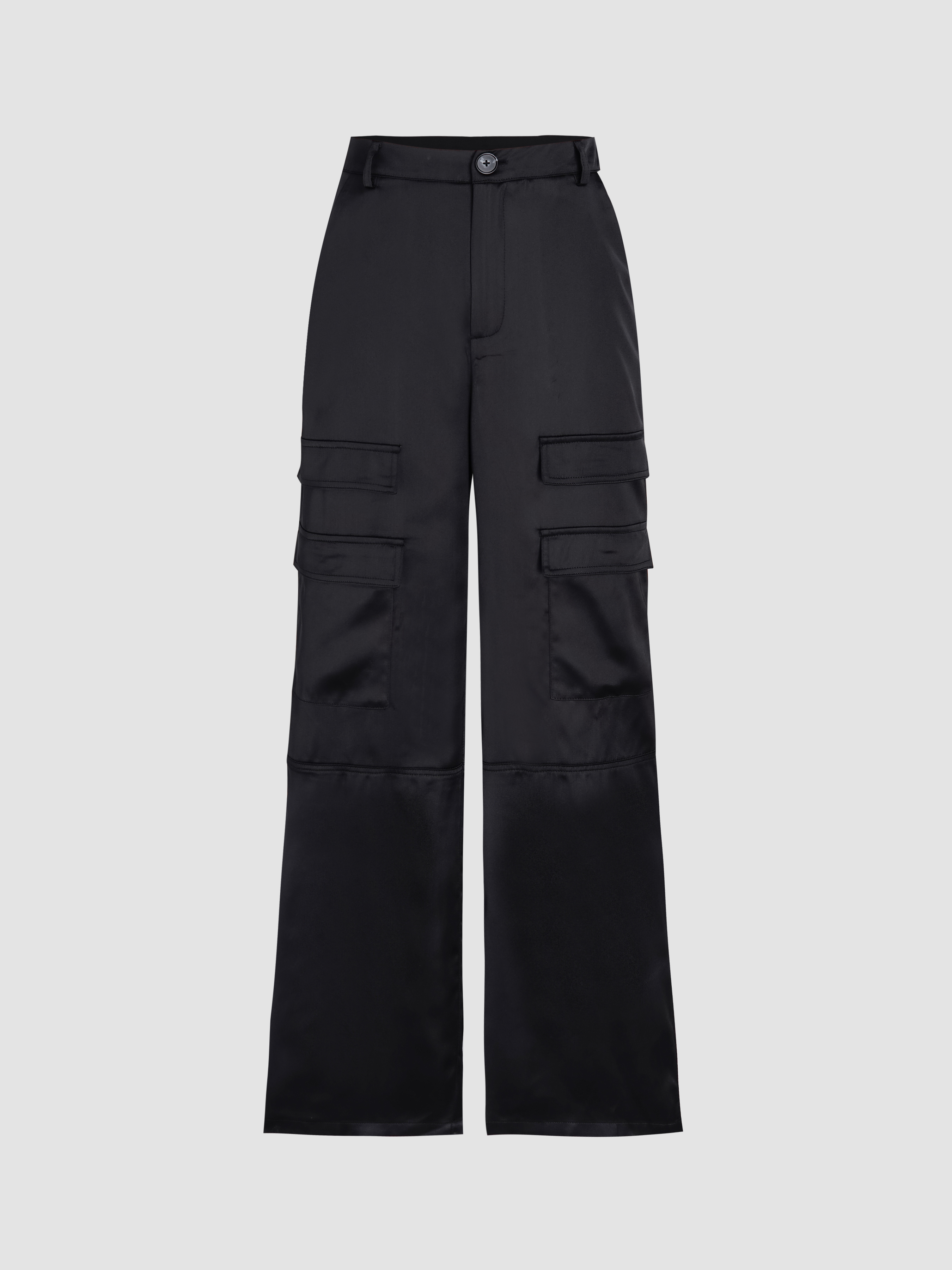 Solid Wide Leg Pocket Cargo Pants - Cider