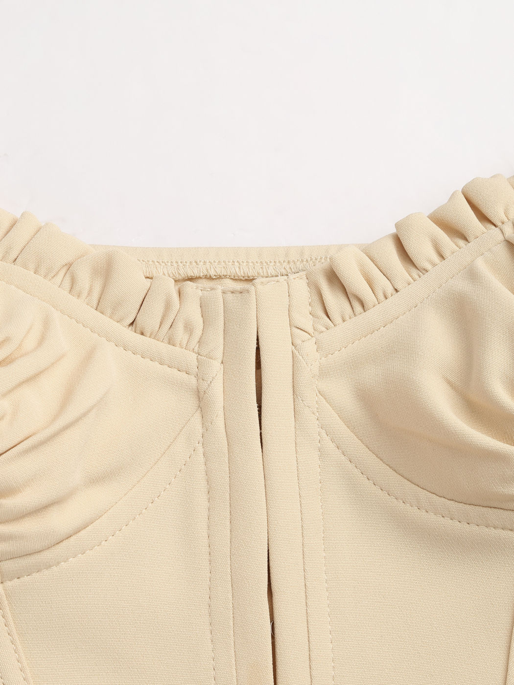 Knit Fabric Solid Zip Up Shirred Crop Cami Top For Exhibition