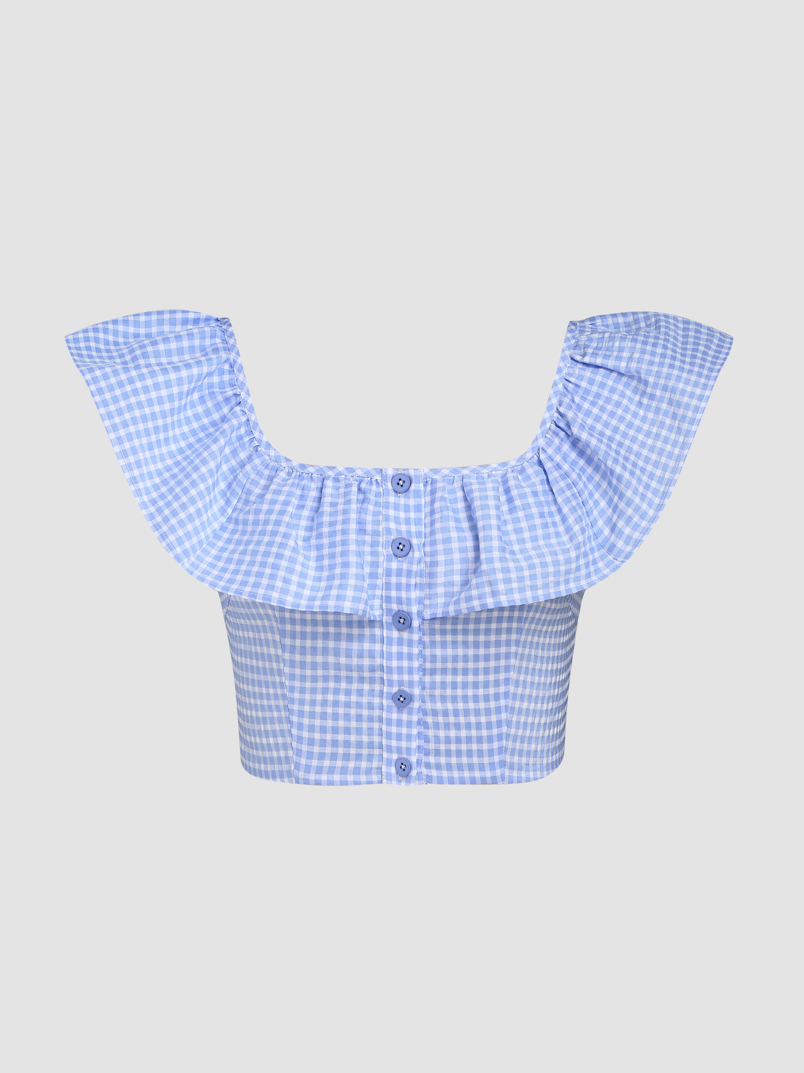 Square Neck Ruffle Button Crop Top For Daily Casual Picnic