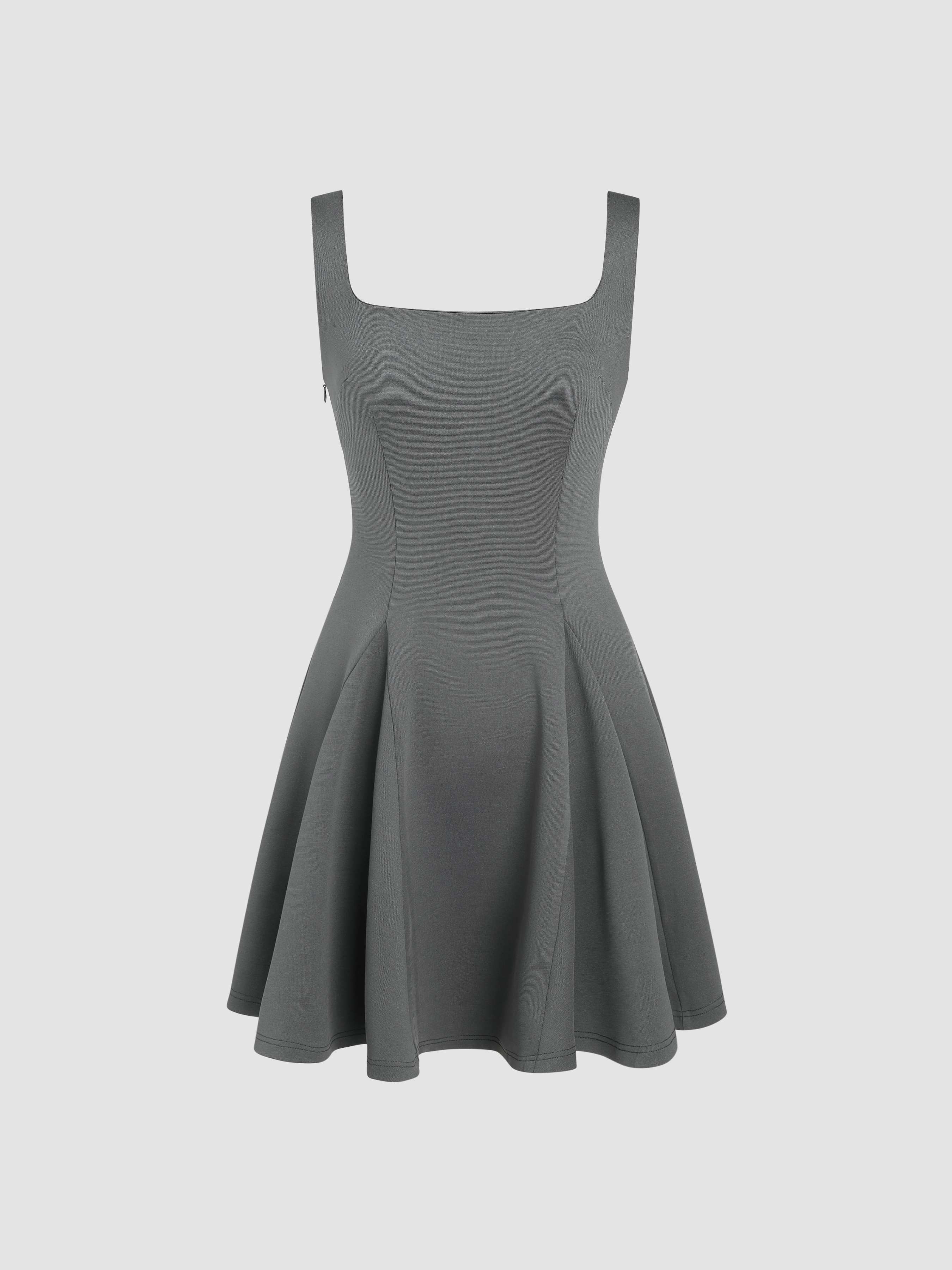 Solid Ruffle Square Neck Mini Dress For Date Coffee Shop