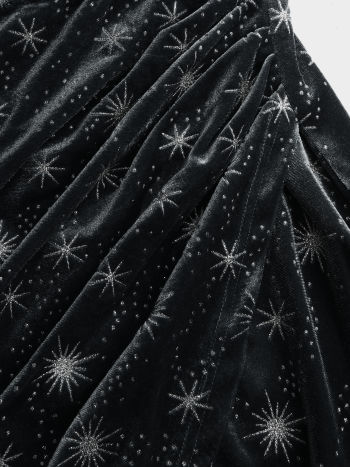 Velvet Velvet Star Pattern High Neck Short Dress For Date Vacation Holiday