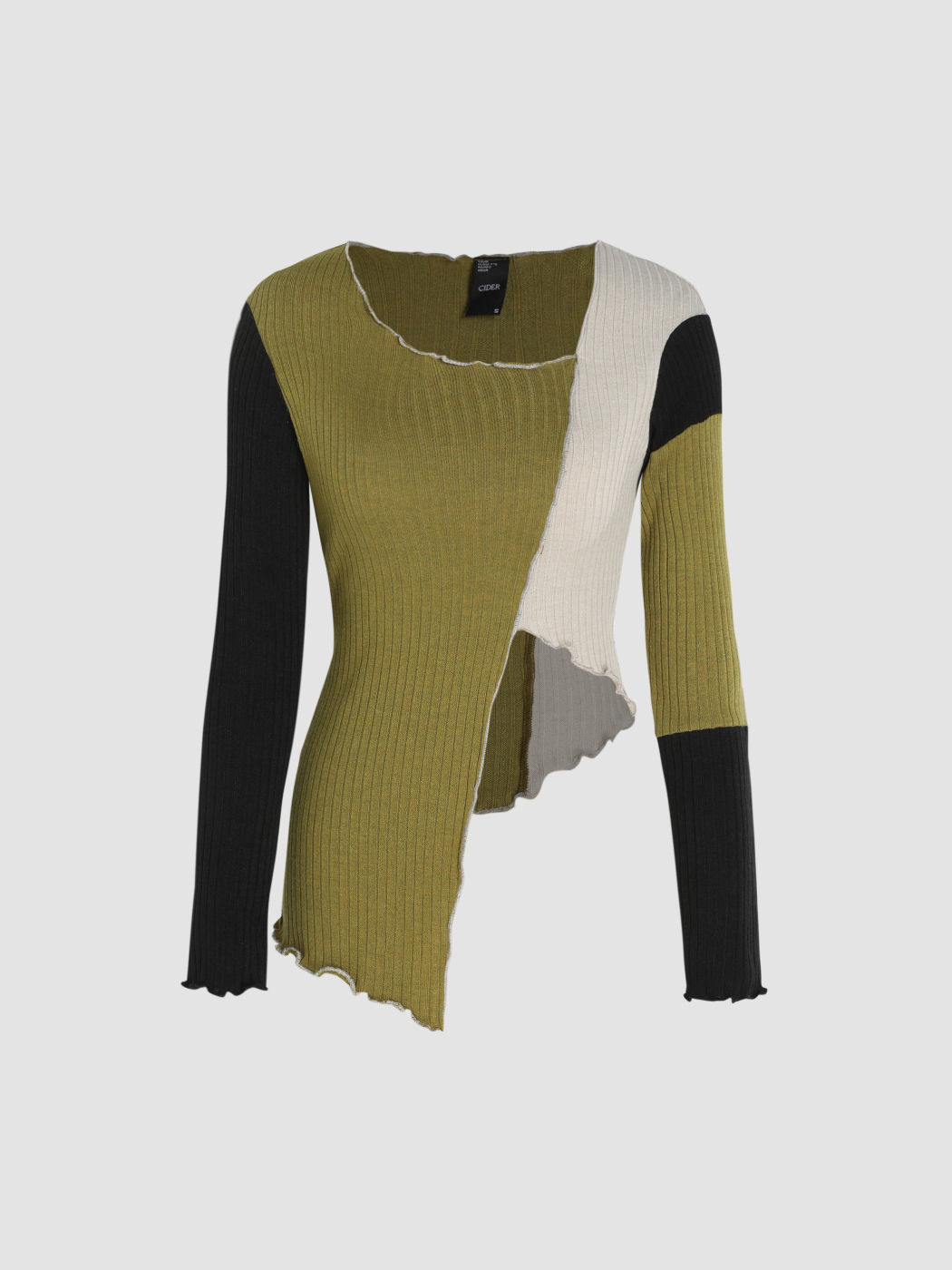 Asymmetrical Patchy Knotted Long Sleeve Tee - Cider