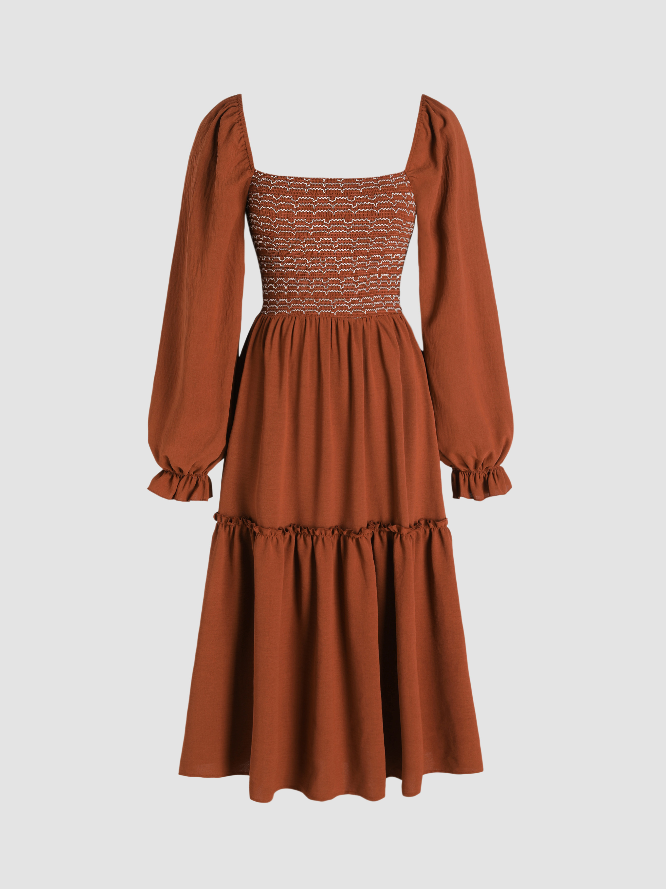 Square Neck Smocked Midi Dress - Cider