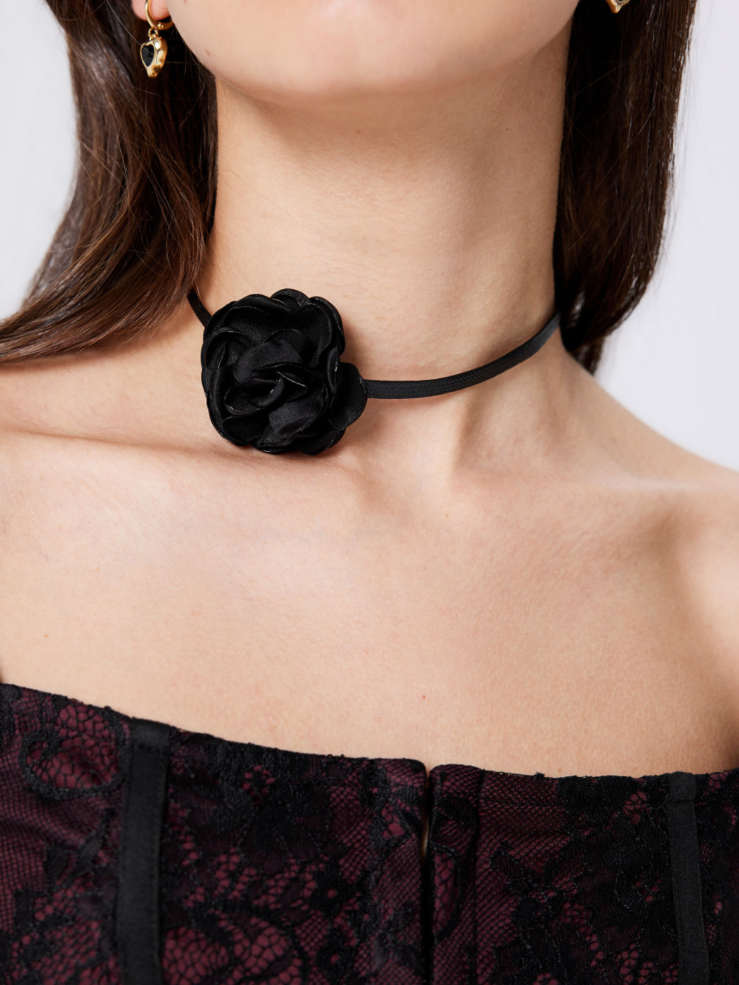 Rose Decor Choker Necklace - Cider