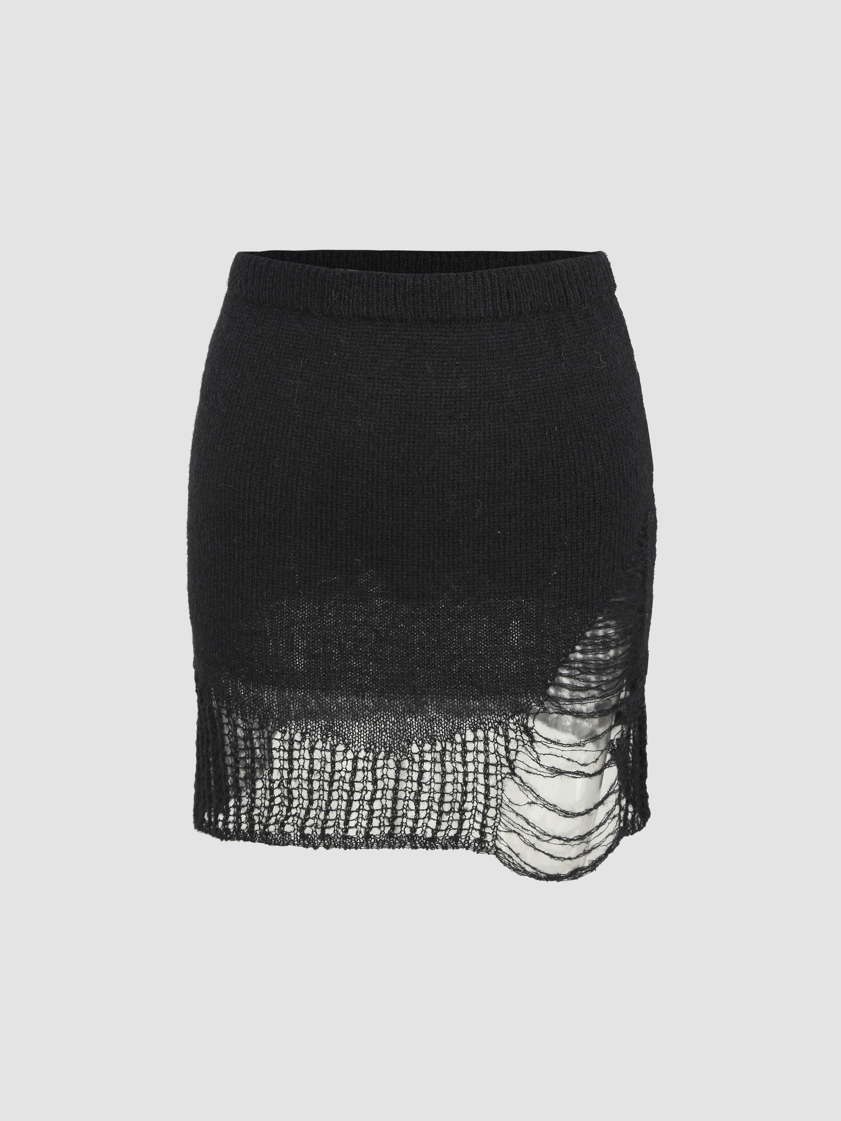 Halloween Knit Fabric Wool-blend Solid Distressed Knitted Mini Skirt ...