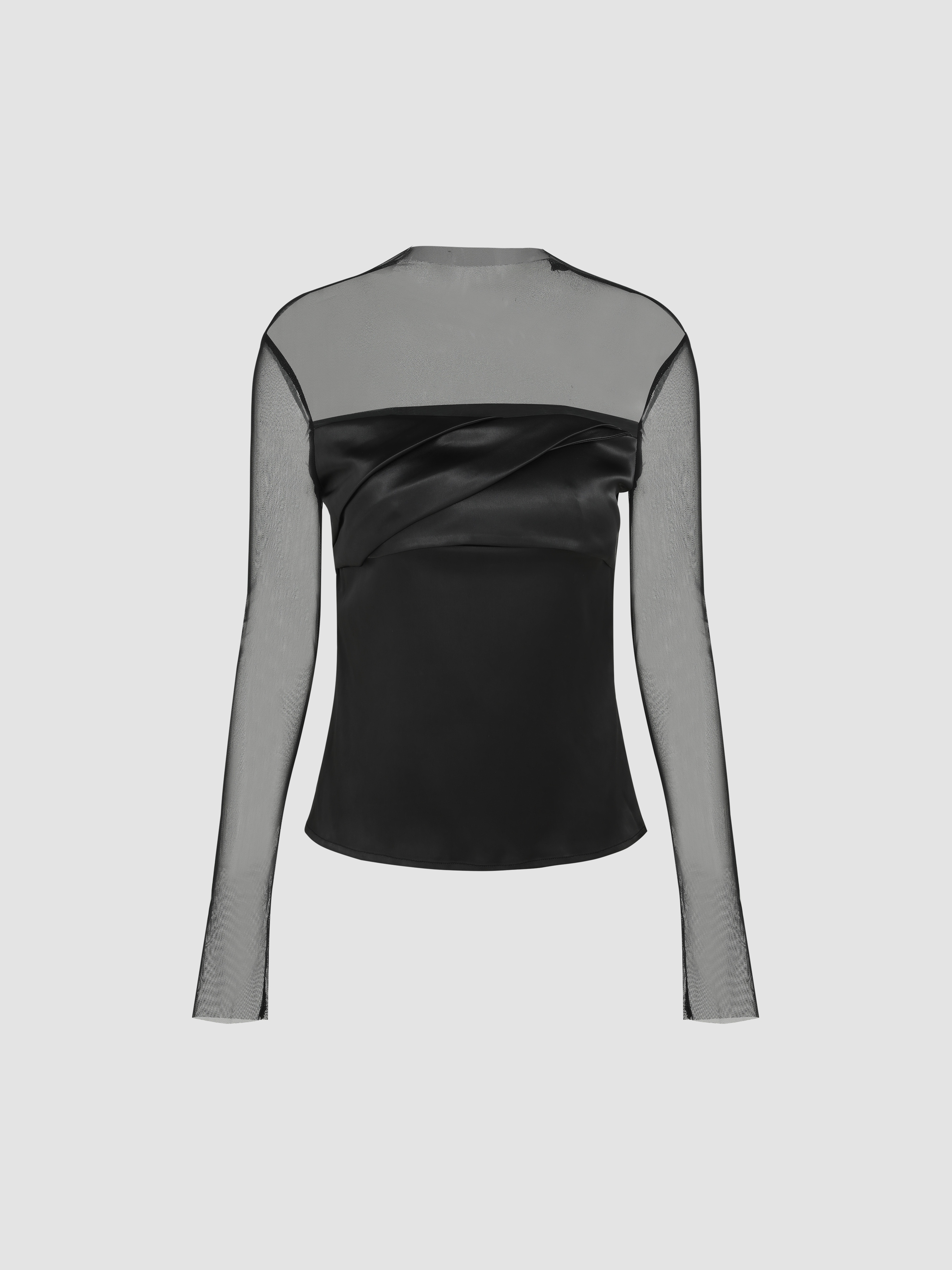 Satin Satin Contrast Mesh Long Sleeve Shirt For Date