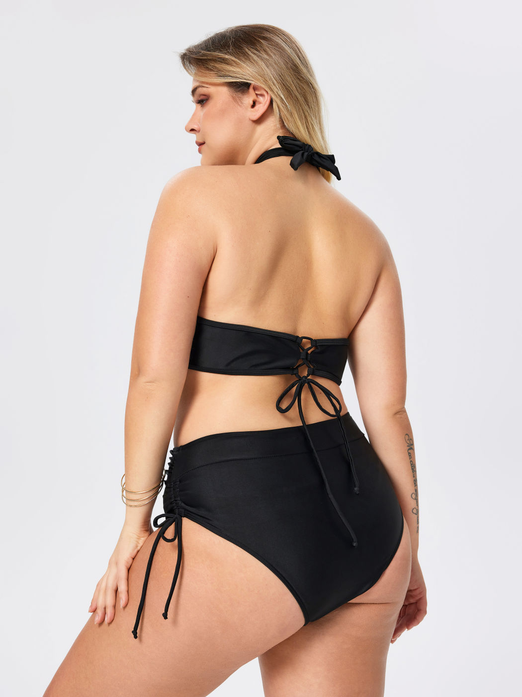 Knit Fabric Solid Criss Cross Halter Underwire Bikini Set Curve & Plus For Vacation Swimming ...