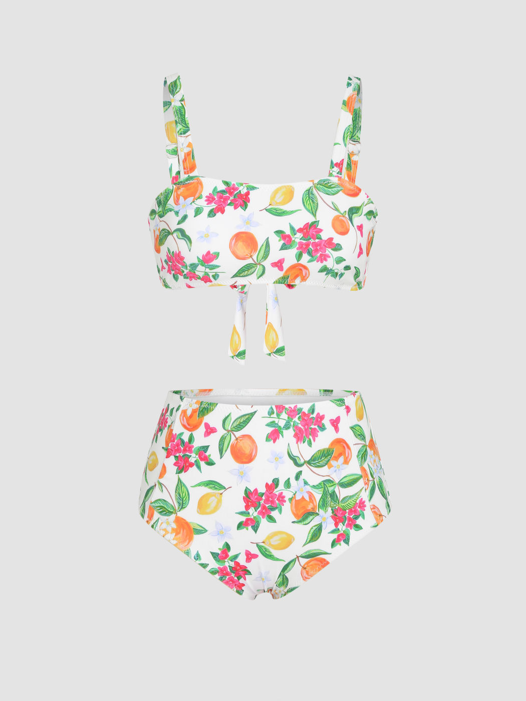 Knit Fabric Friut And Floral Tie Back Bikini Swimsuit For Swimming Pool