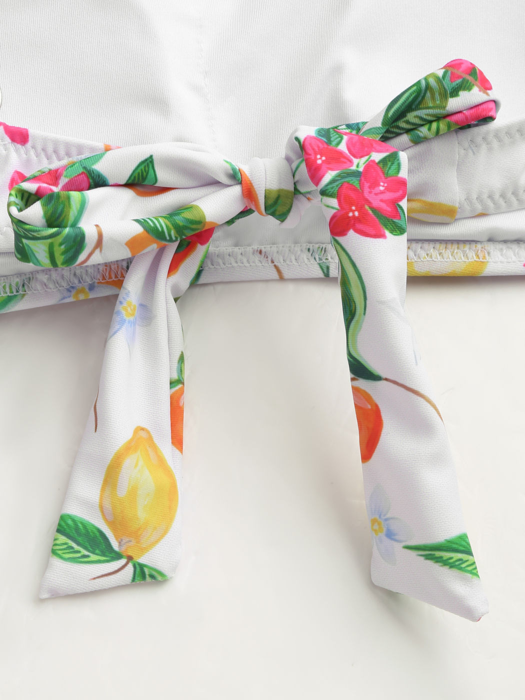 Knit Fabric Friut And Floral Tie Back Bikini Swimsuit For Swimming Pool