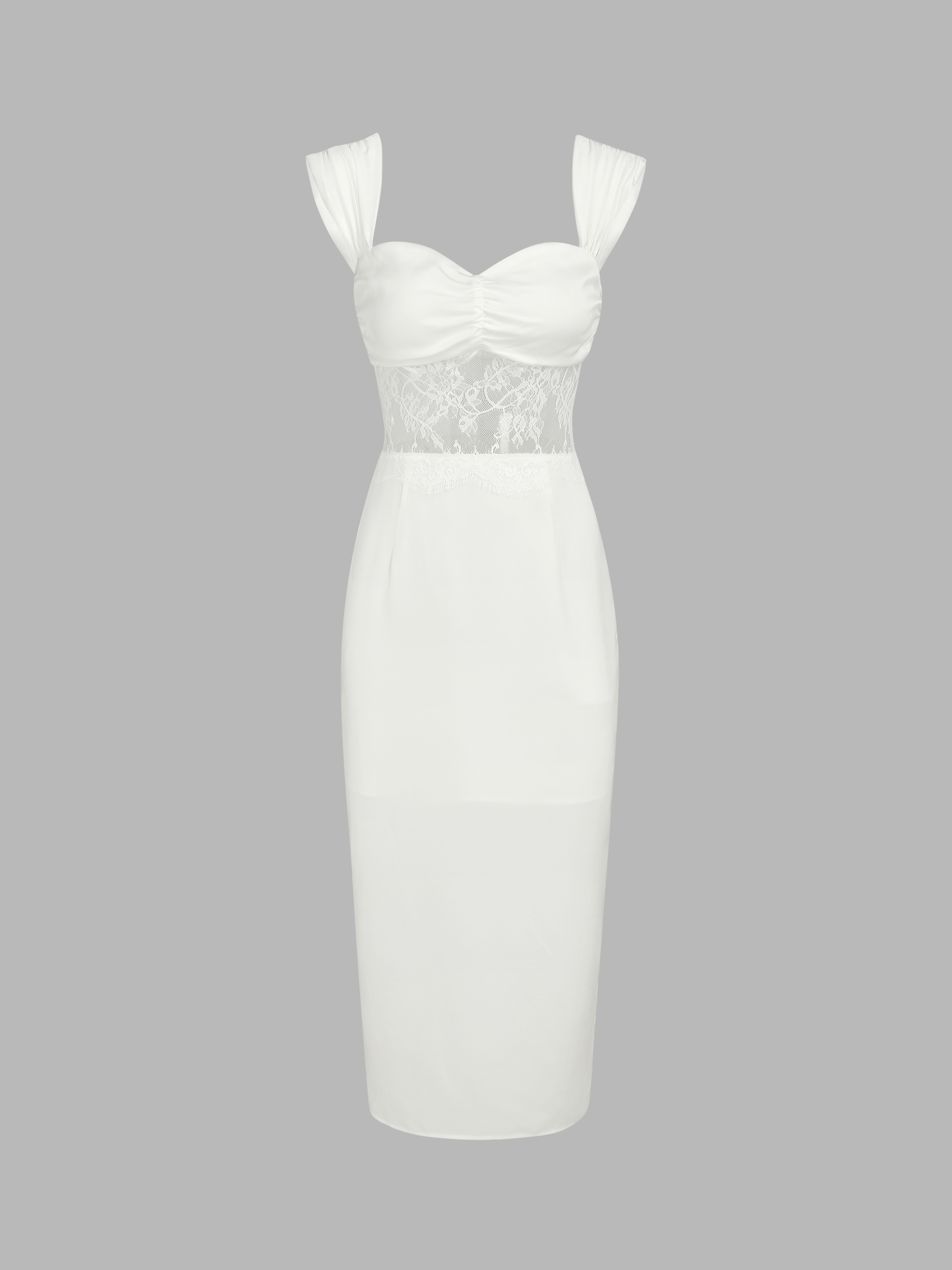 Satin Solid Lace Sheer Maxi Dress For Date Party/Clubbing