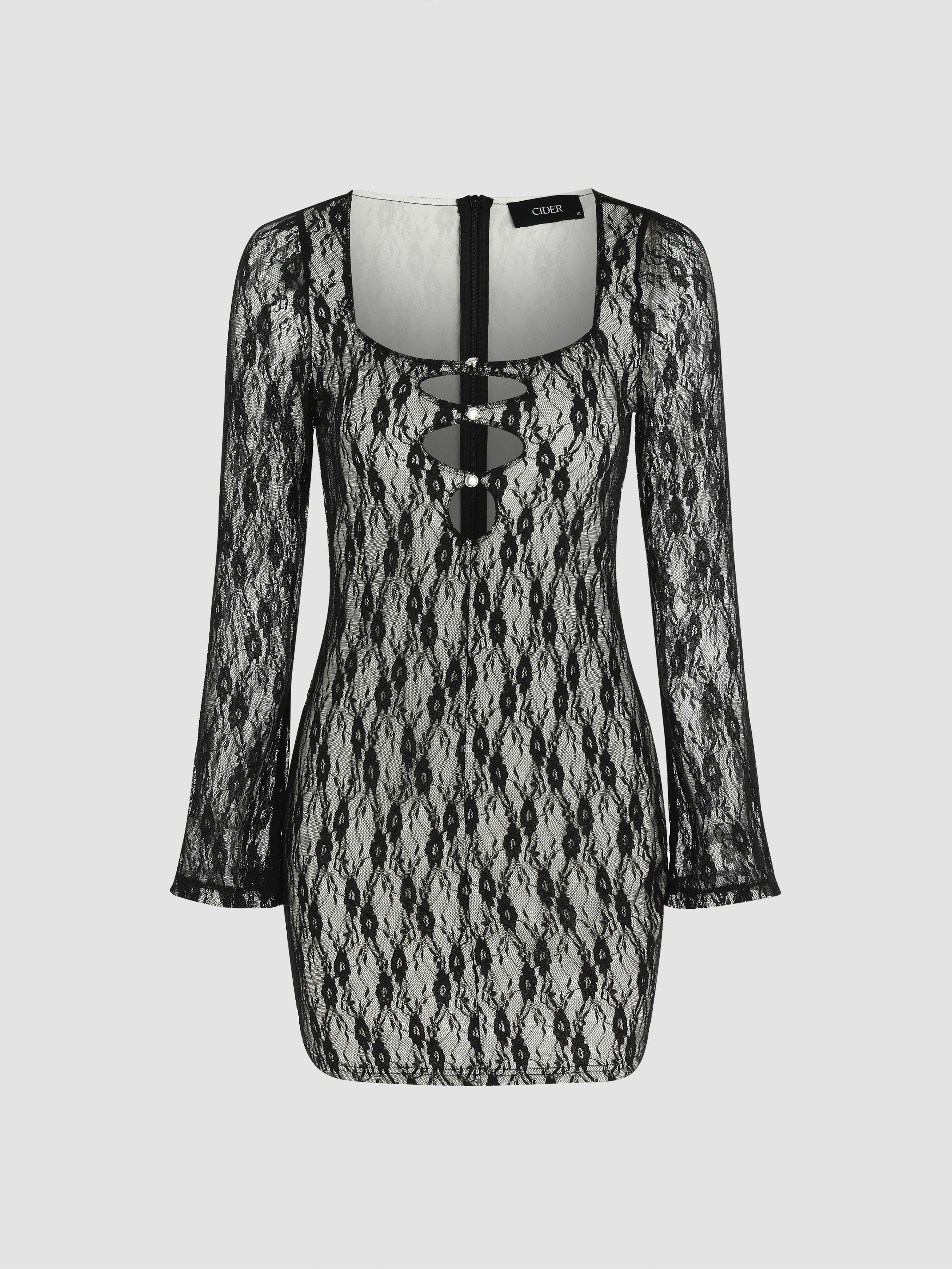 Lace Lace Floral Sheer Cut Out Mini Dress For Date