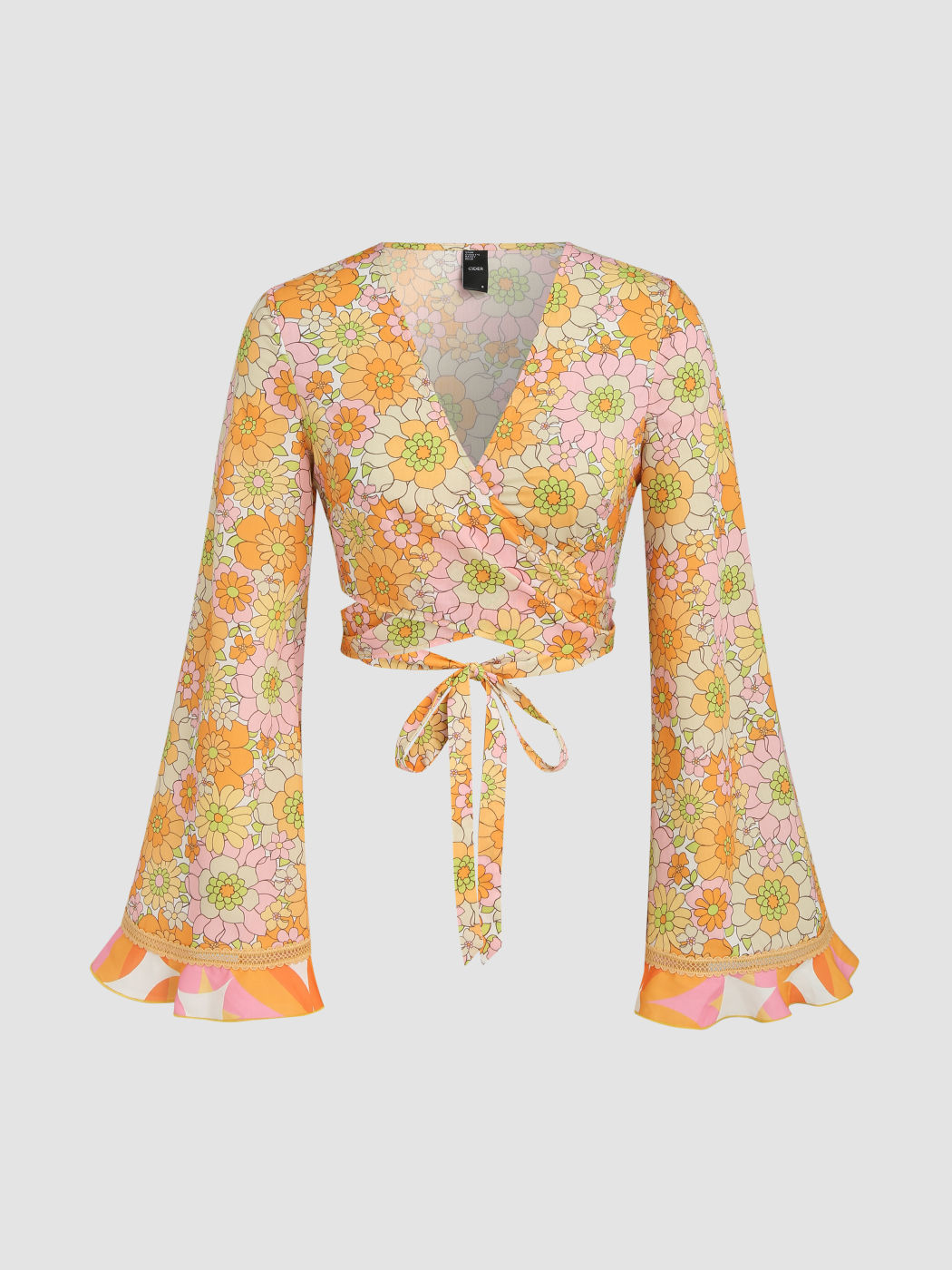 Woven Floral Print Cross Wrap Tie Back Crop Top For Vacation