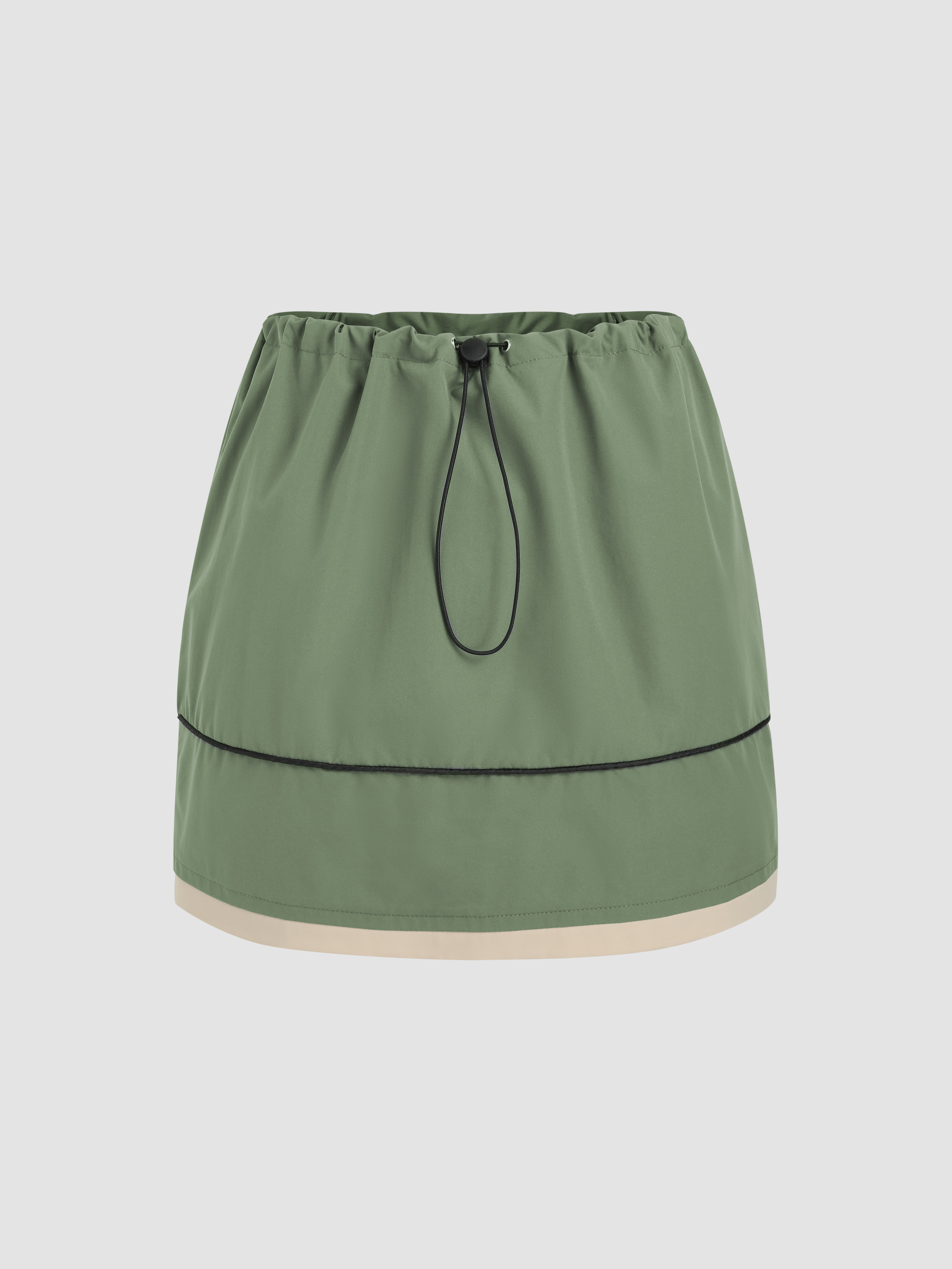 Contrast Trim Drawstring Mini Skirt - Cider