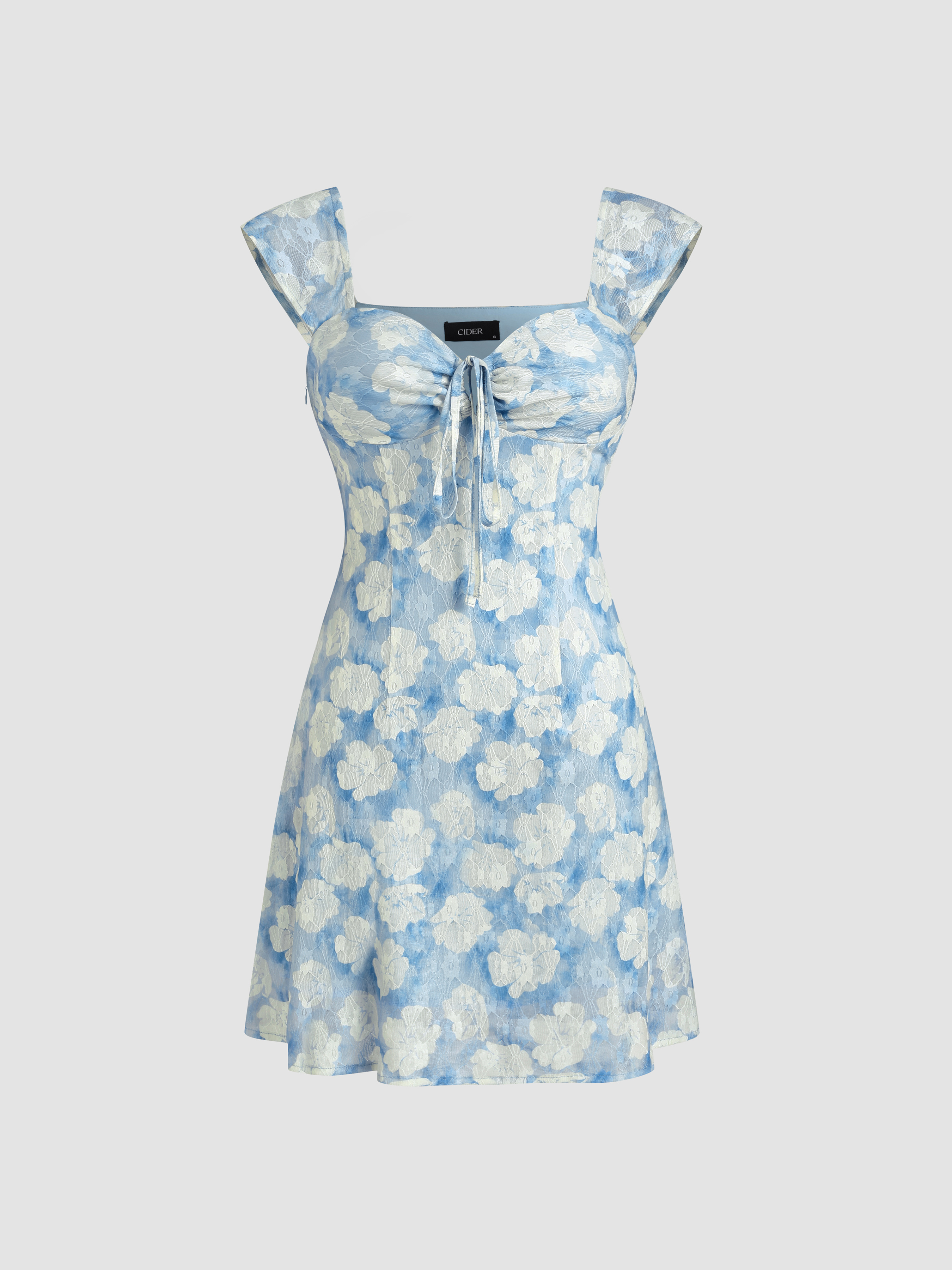 Lace Lace Floral Sweetheart Knotted Mini Dress For Date Vacation