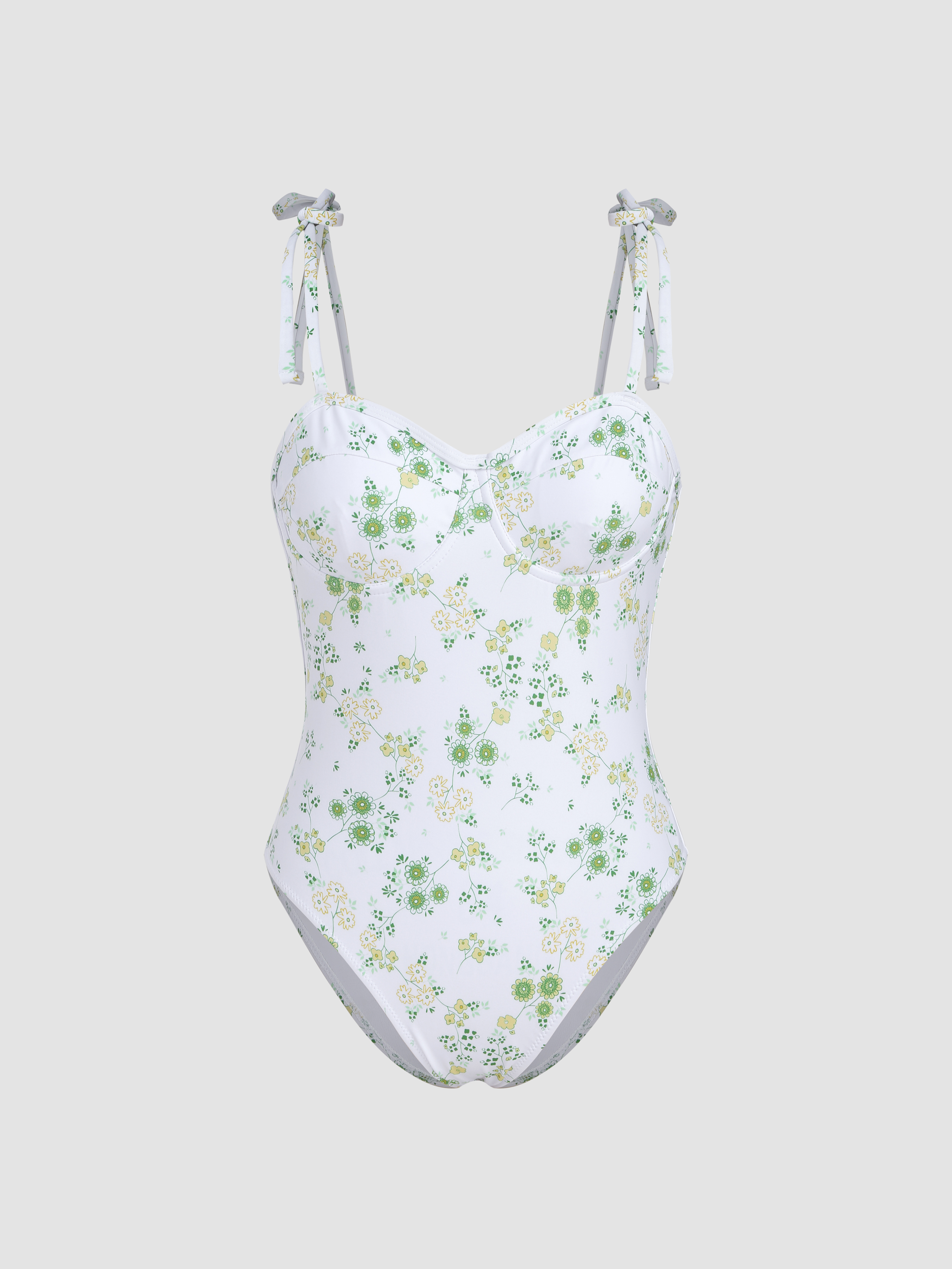 Knit Fabric Floral Print Knotted Underwire One Piece Swimsuit For
