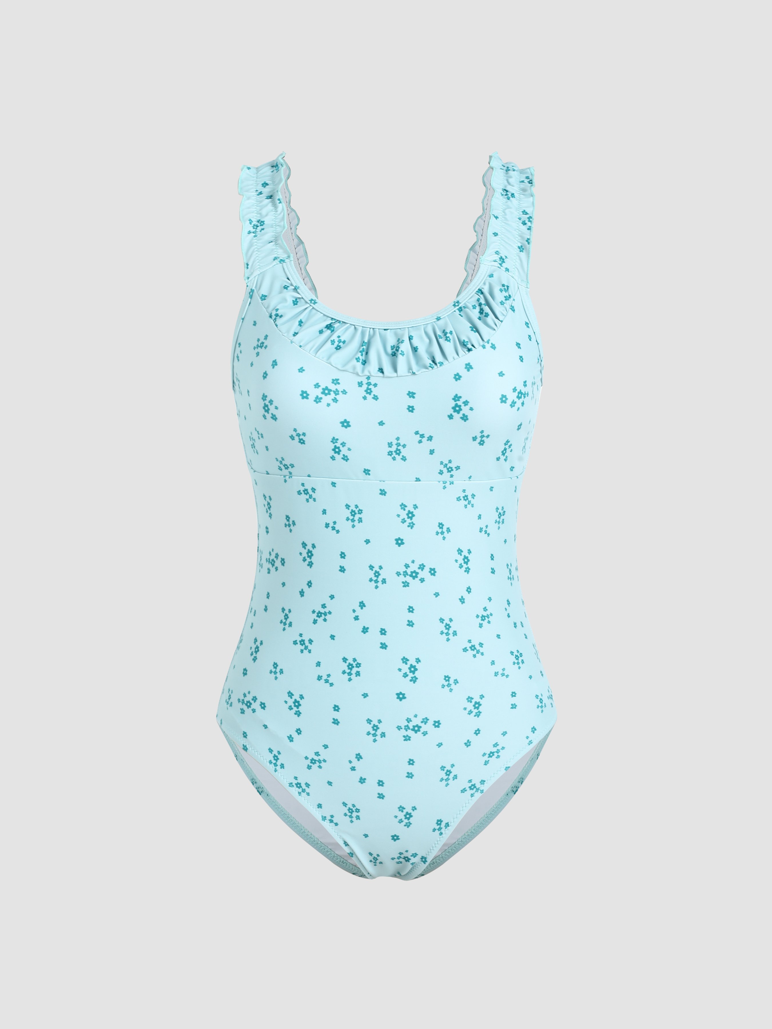 Floral Print Ruched One Piece Swimsuit - Cider