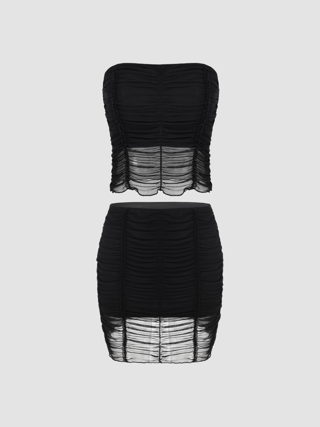 Halloween Mesh Mesh Solid Tube Top & Mini Skirt Set For Party/Clubbing
