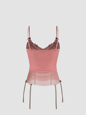 Mesh Bowknot Sweetheart Ruched Cami Blouse For Music Festival/Live ...