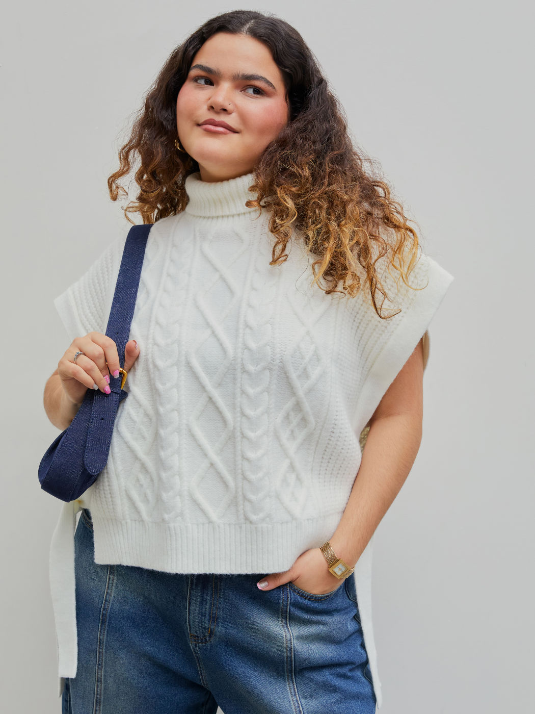 Curve & Plus Solid Cable Knit Vest For School Daily Casual