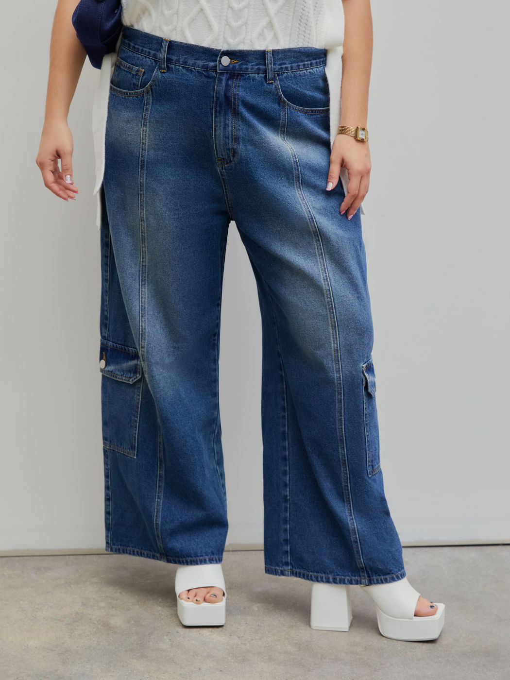 Denim Side Pocket Straight Leg Jeans Curve & Plus For Music Festival ...