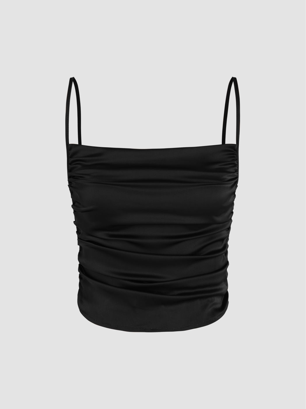 Satin Solid Satin Shirred Back Ruched Cami Top For Date