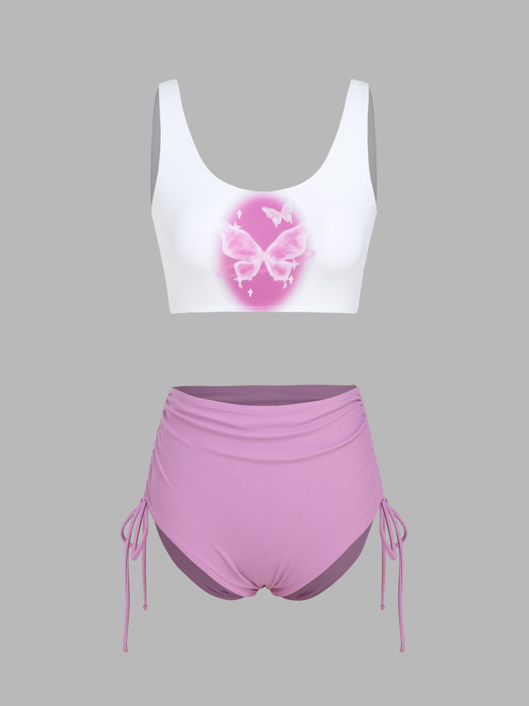 Knit Fabric Butterfly Drawstring Tankini Swimsuit For Vacation Swimming ...