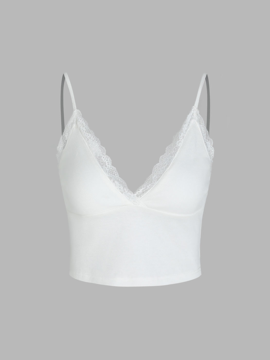 Knit Fabric Lace Trim V-neck Crop Tank Top For Daily Casual Date