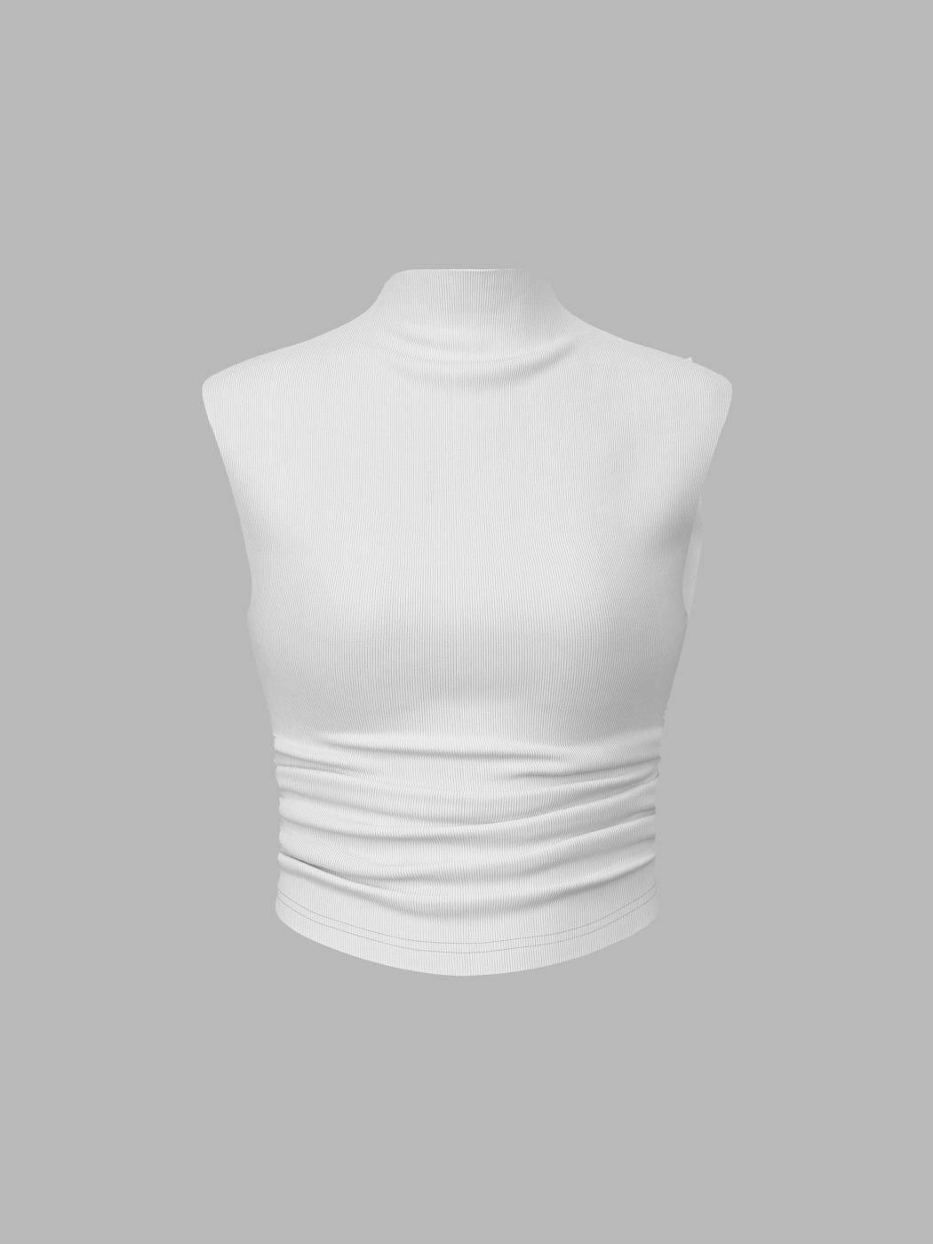 Solid High Neck Sleeveless Ruched Tank Top - Cider