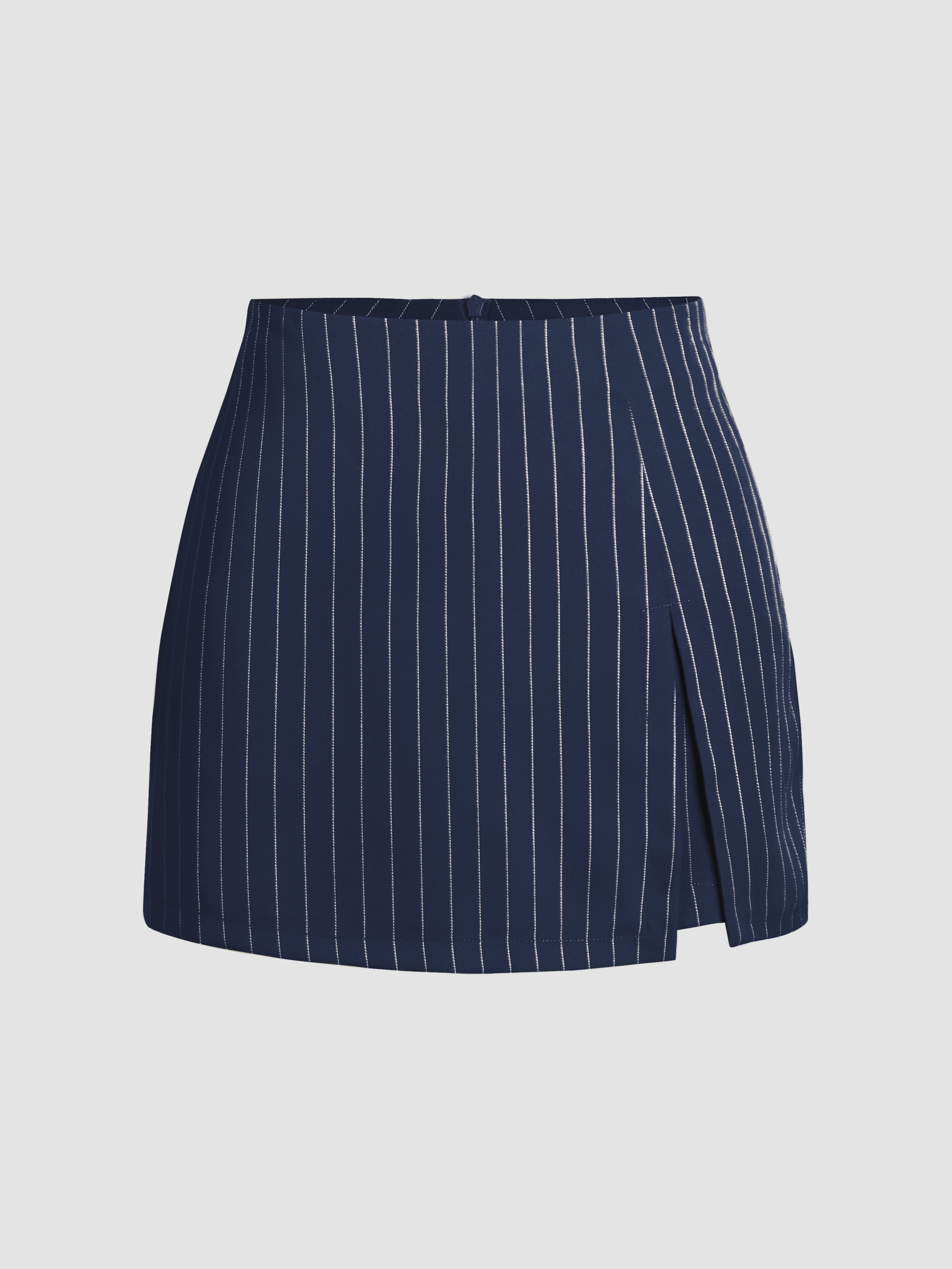 Woven Contrasting Striped Split Skort For Daily Casual Coffee Shop Work