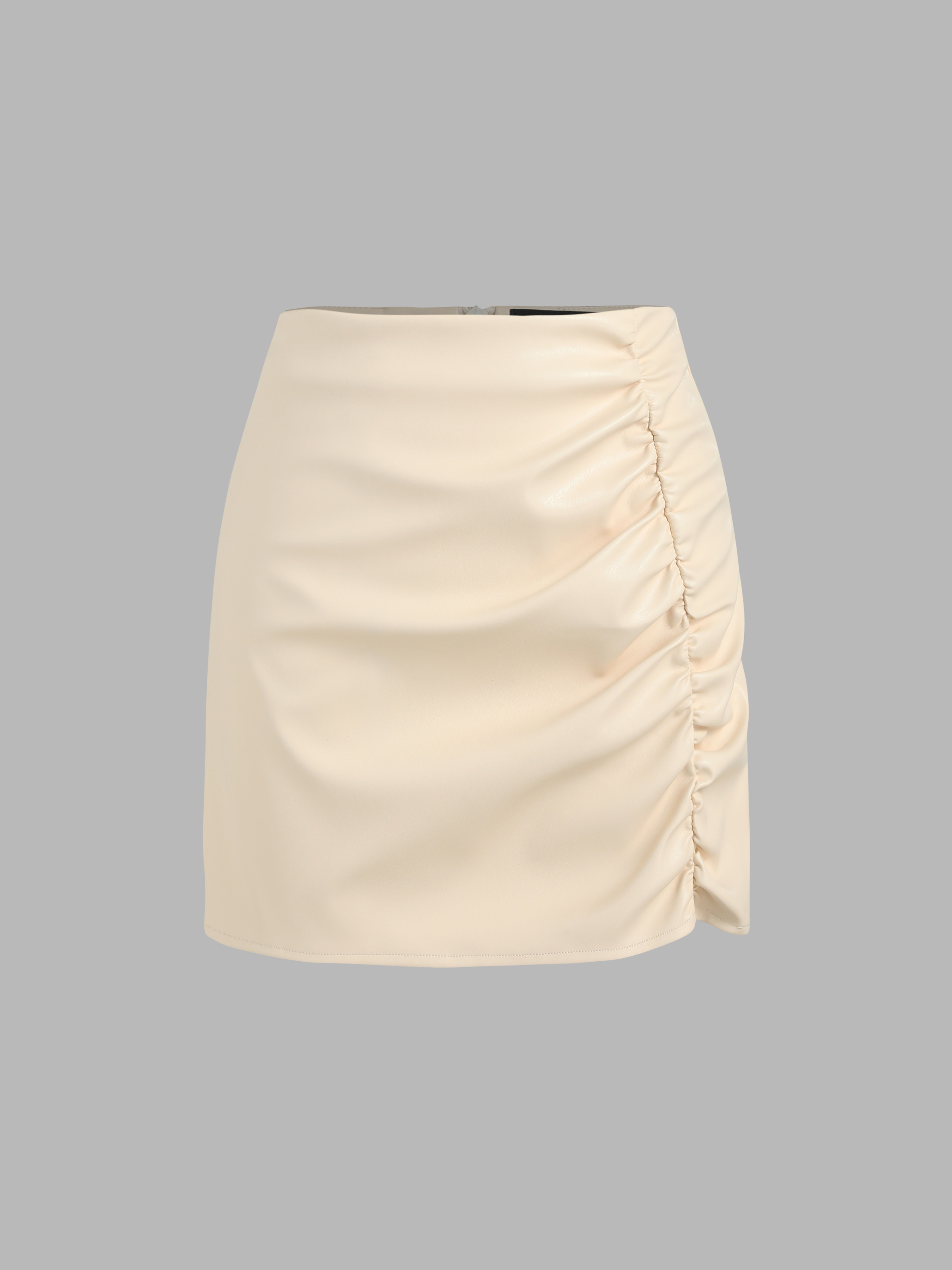 Faux Leather Faux Leather Solid Ruched Mini Skirt For Music Festival/Live House
