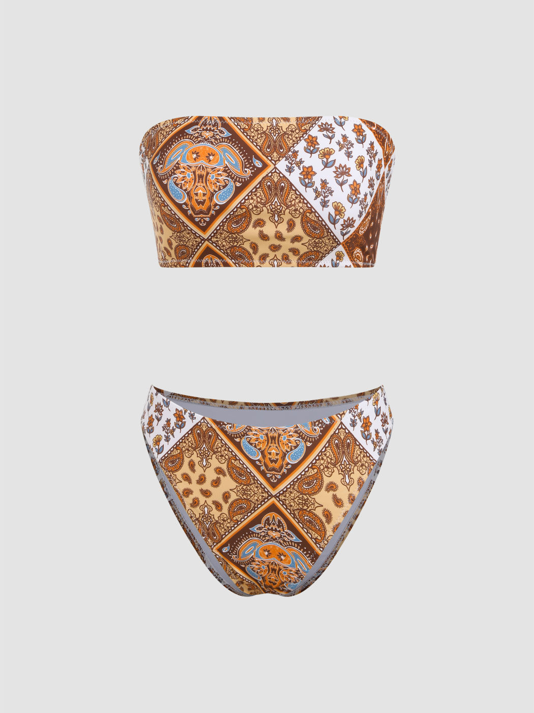 Abstract Pattern Bandeau Bikini Swimsuit
