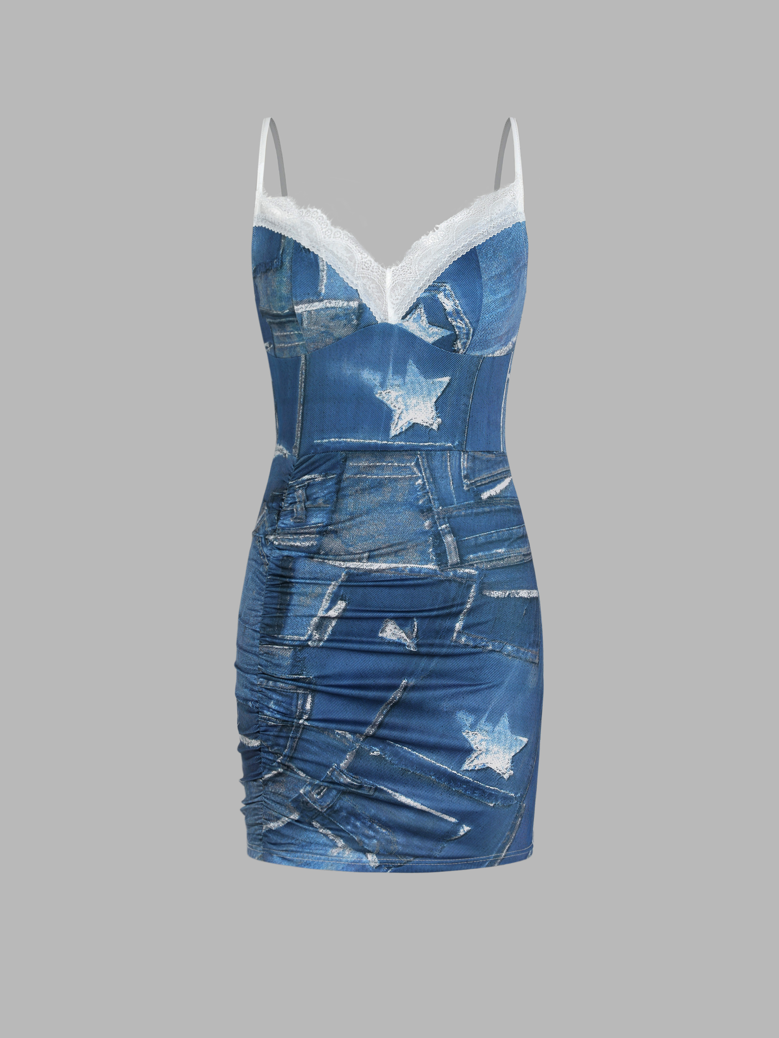 Lace Trim Star Patchy Cami Short Dress Cider