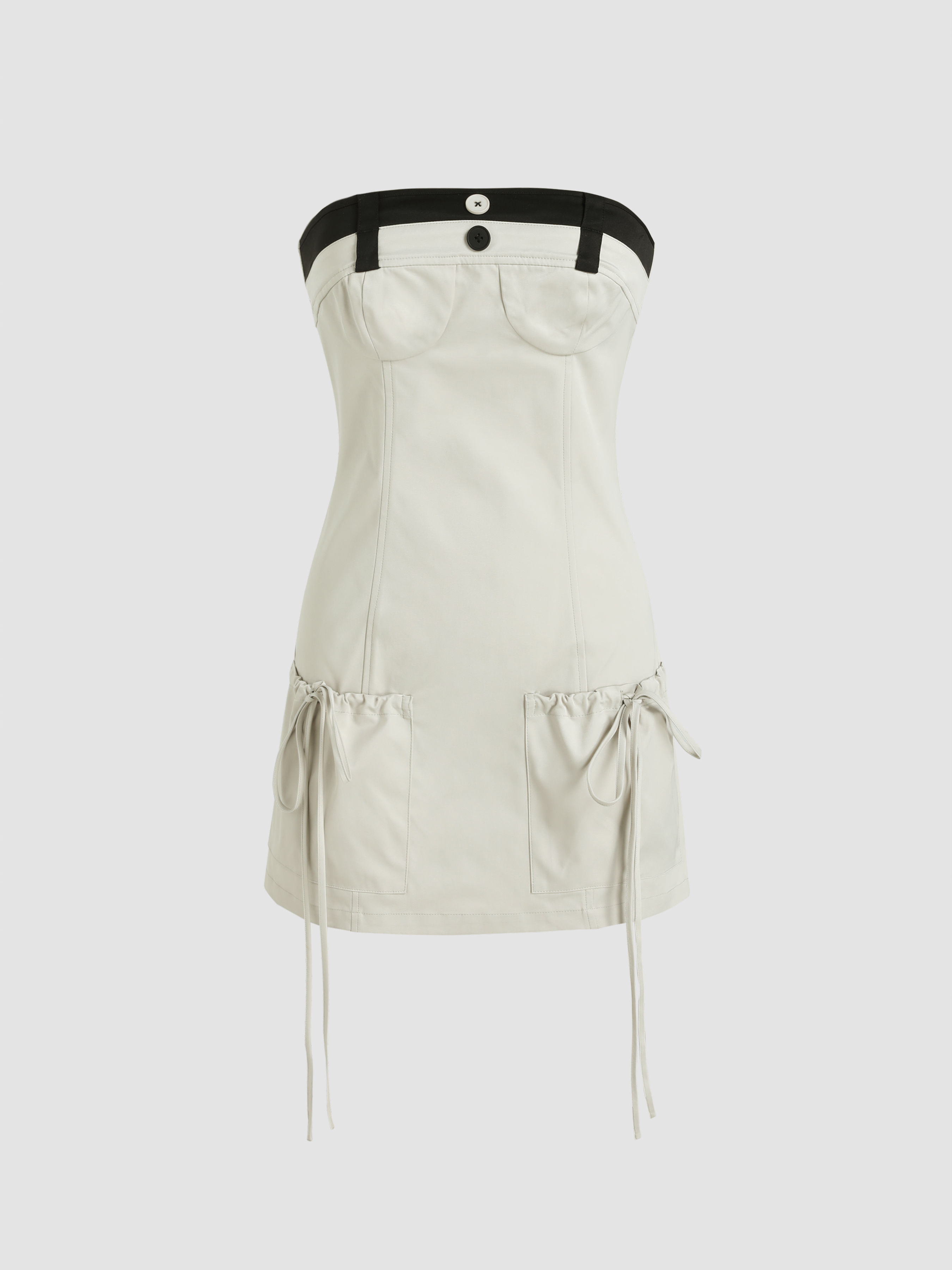 Contrasting Drawstring Pocket Mini Dress - Cider