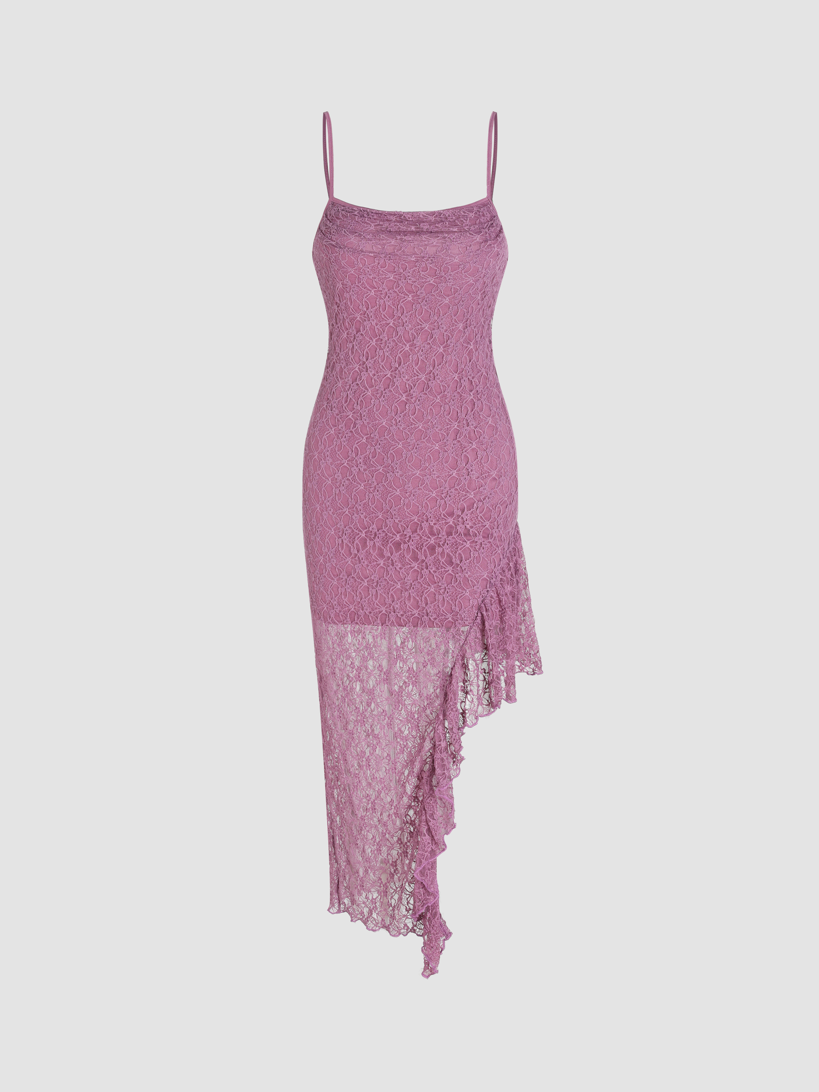 Lace Lettuce Trim Midi Dress For Date Exhibition Lace Lettuce Trim Midi Dress For Date Exhibition